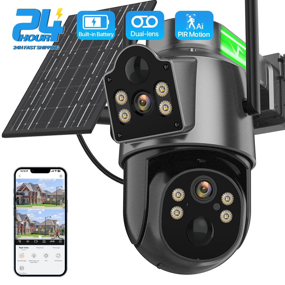 365 Days Long Standby PIR Wifi Solar Camera Outdoor Dual Lens 4MP HD ...