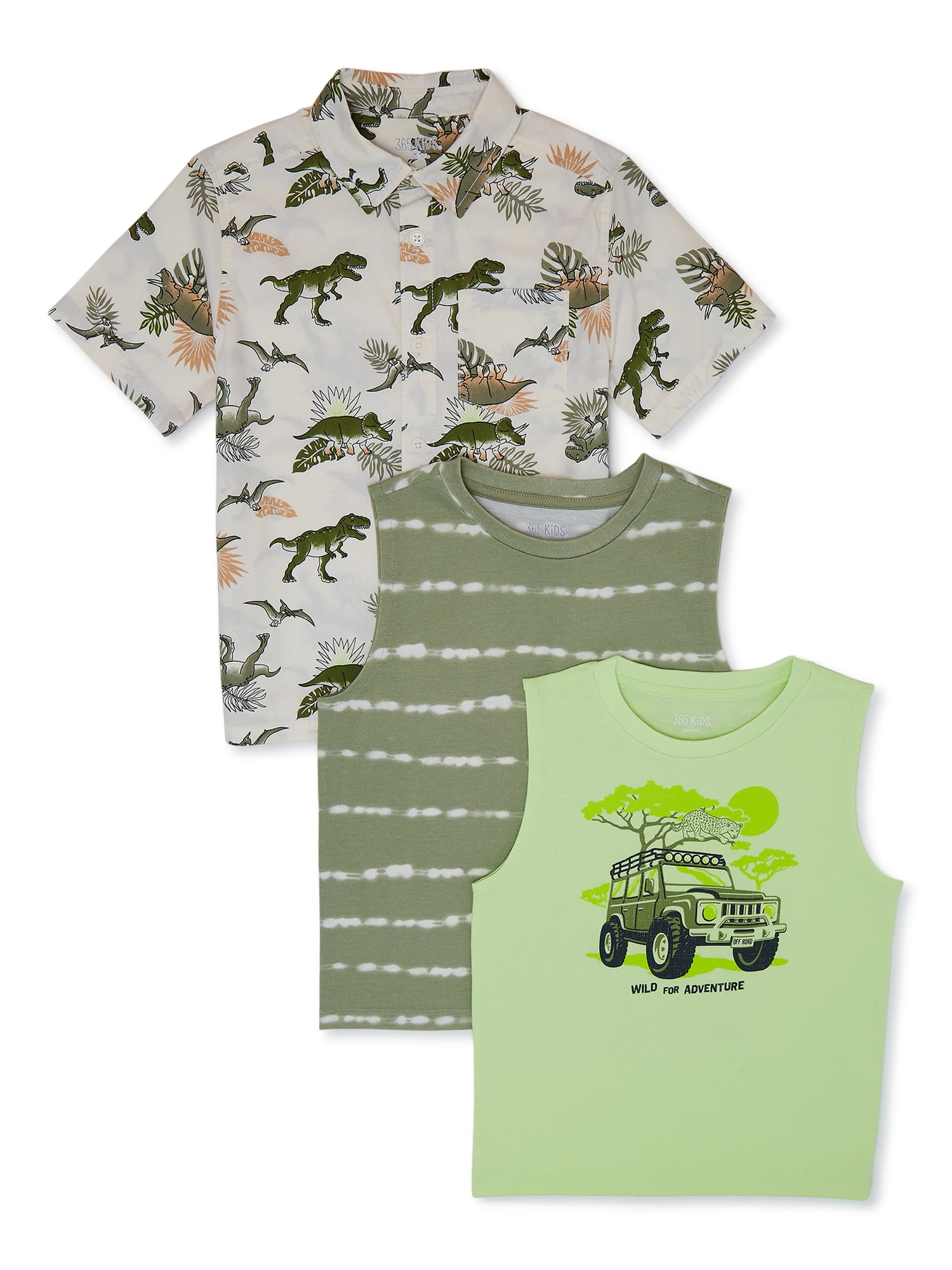 365 Kids Boys' Mix and Match Vacation Shirts Bundle, 3-Piece, Sizes 4 ...