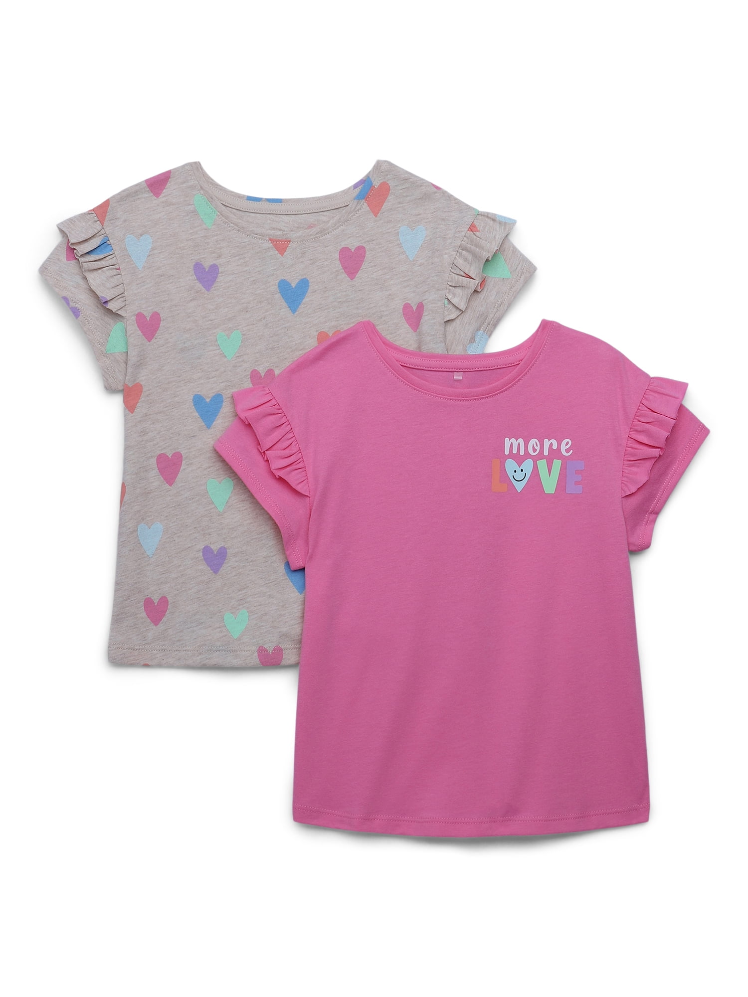 365 Kids by Garanimals Girls Print Ruffle Sleeve Tee, 2-Pack, Sizes 4 ...