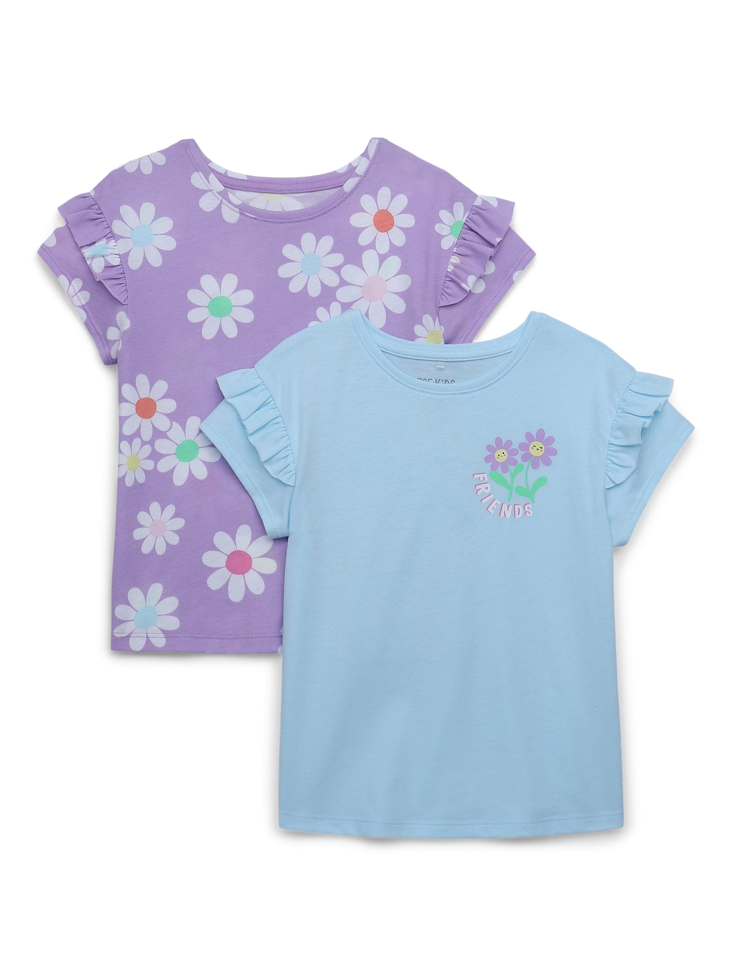 365 Kids by Garanimals Girls Print Ruffle Sleeve Tee, 2-Pack, Sizes 4 ...