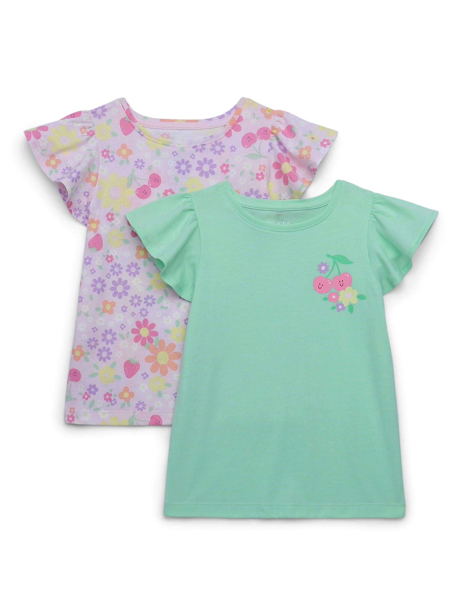 365 Kids From Garanimals Girls Flutter Sleeve Tee 2-Pack, Cotton Blend ...