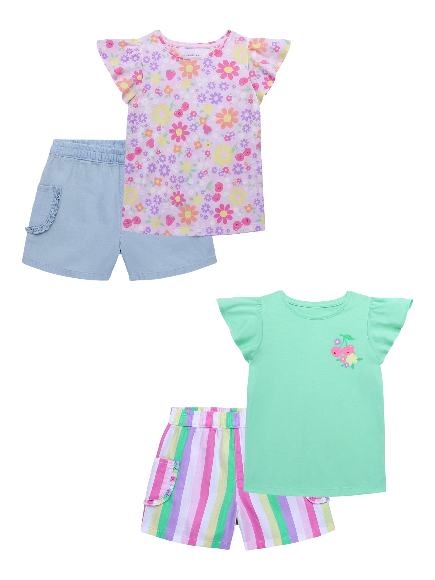 365 Kids From Garanimals Girls Flutter Tees and Shorts Outfit Set, 4 ...