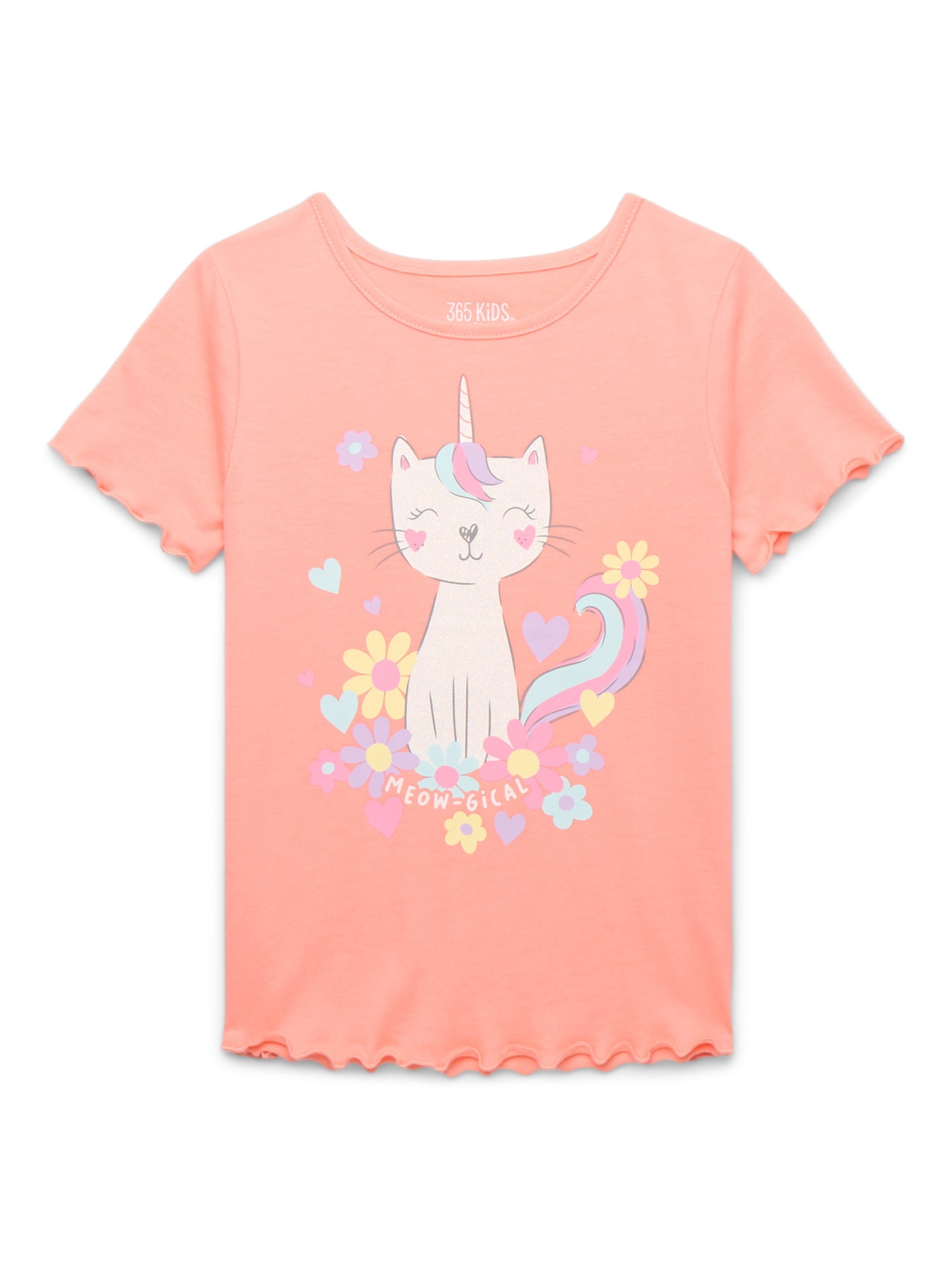 365 Kids by Garanimals Girls Everyday Lettuce Edge Tee with Short ...