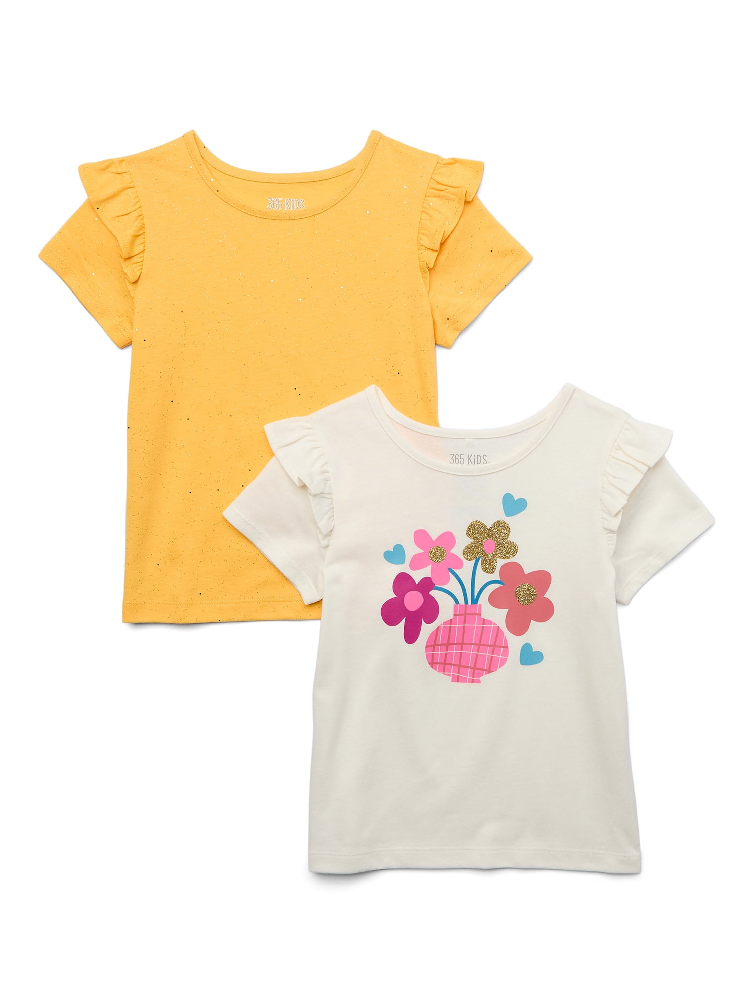 365 Kids by Garanimals Girls Short Sleeve Ruffle Tee, 2-Pack, Sizes 4 ...