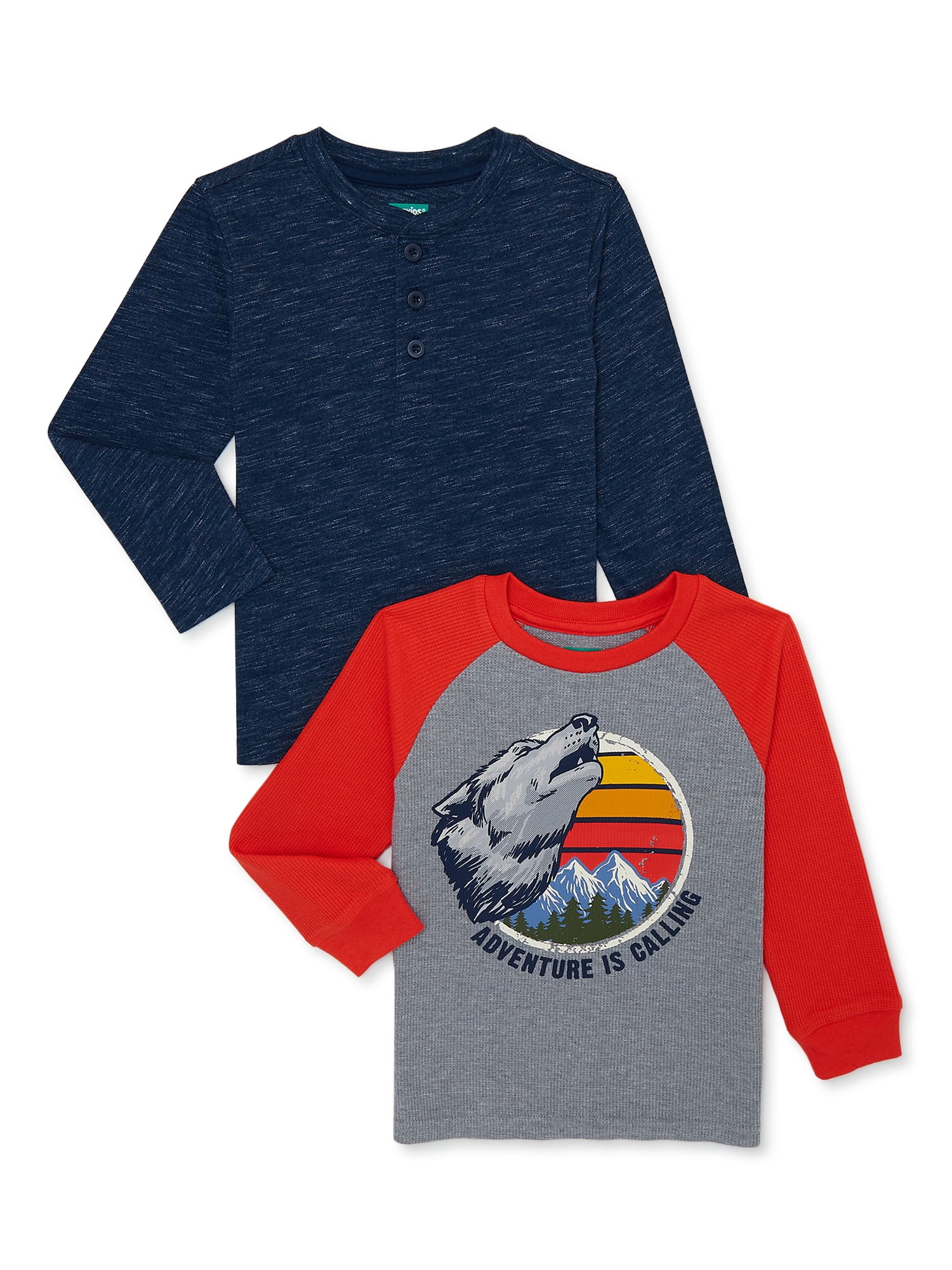 365 Kids from Garanimals Boys Long Sleeve Wolf and Henley Tees, 2-Pack ...
