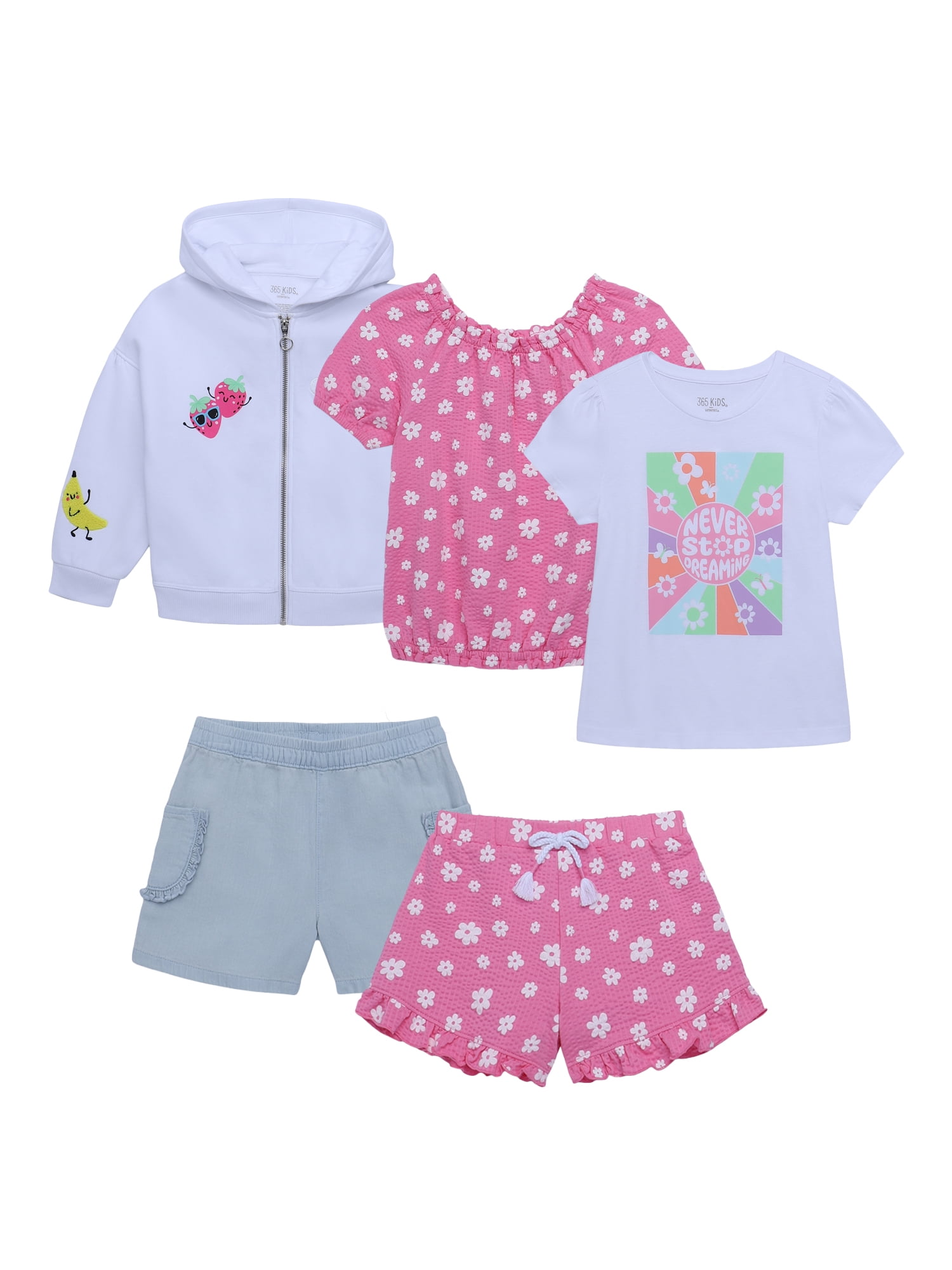365 Kids from Garanimals Girls' Tee, Shorts and Hoodie Outfit Set, 5 ...