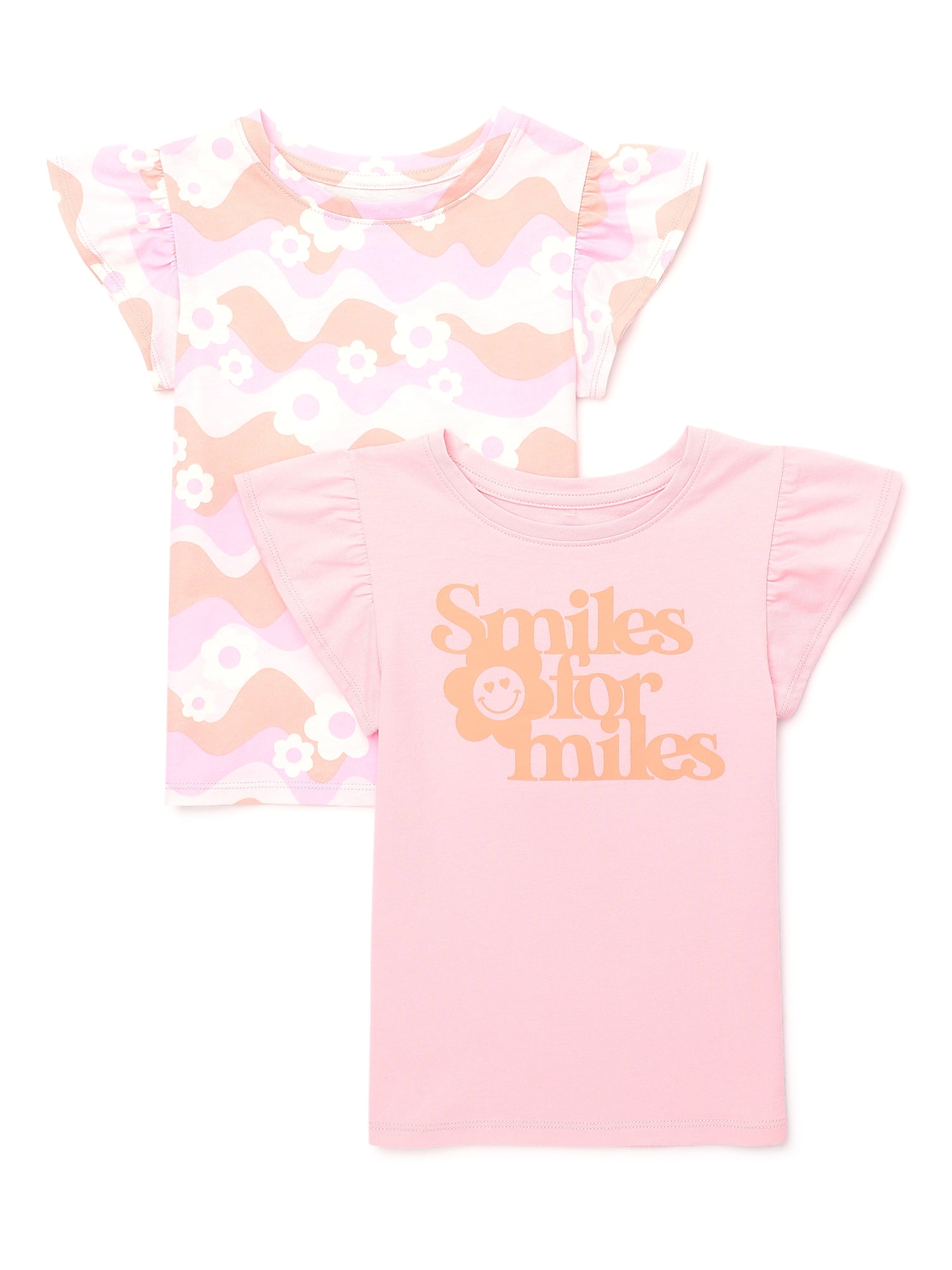 365 Kids from Garanimals Girls' Flutter Sleeve Tee 2-Pack, Sizes 4-10 ...