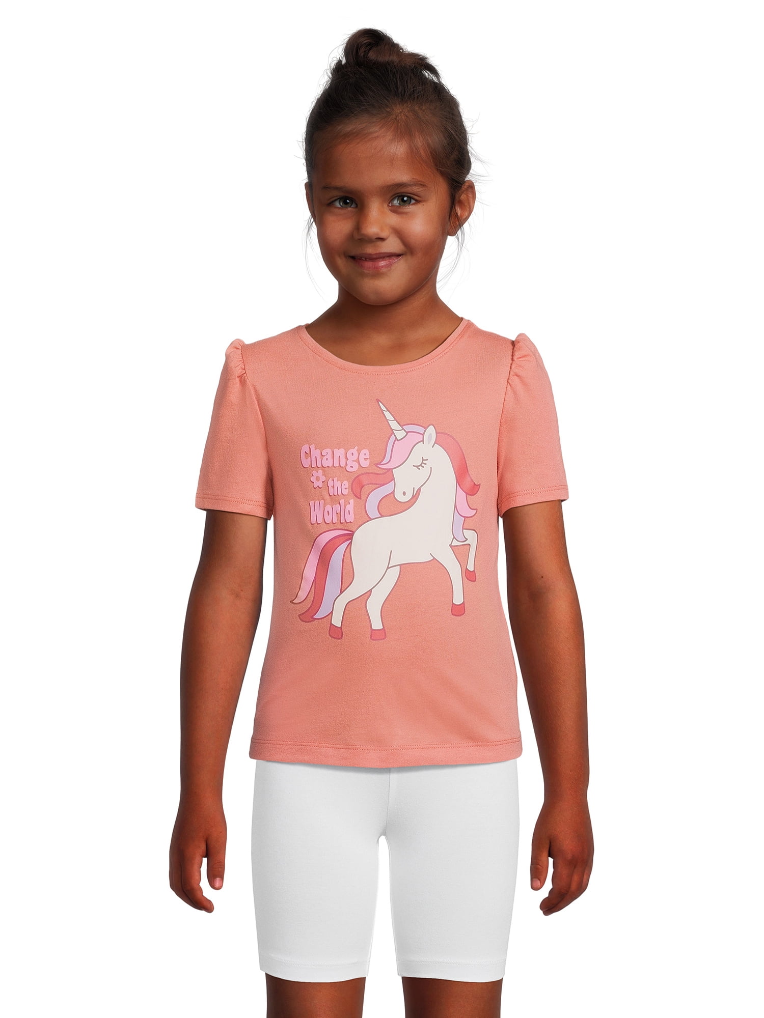 365 Kids from Garanimals Girls Graphic Cotton Puff Sleeve T-Shirt ...