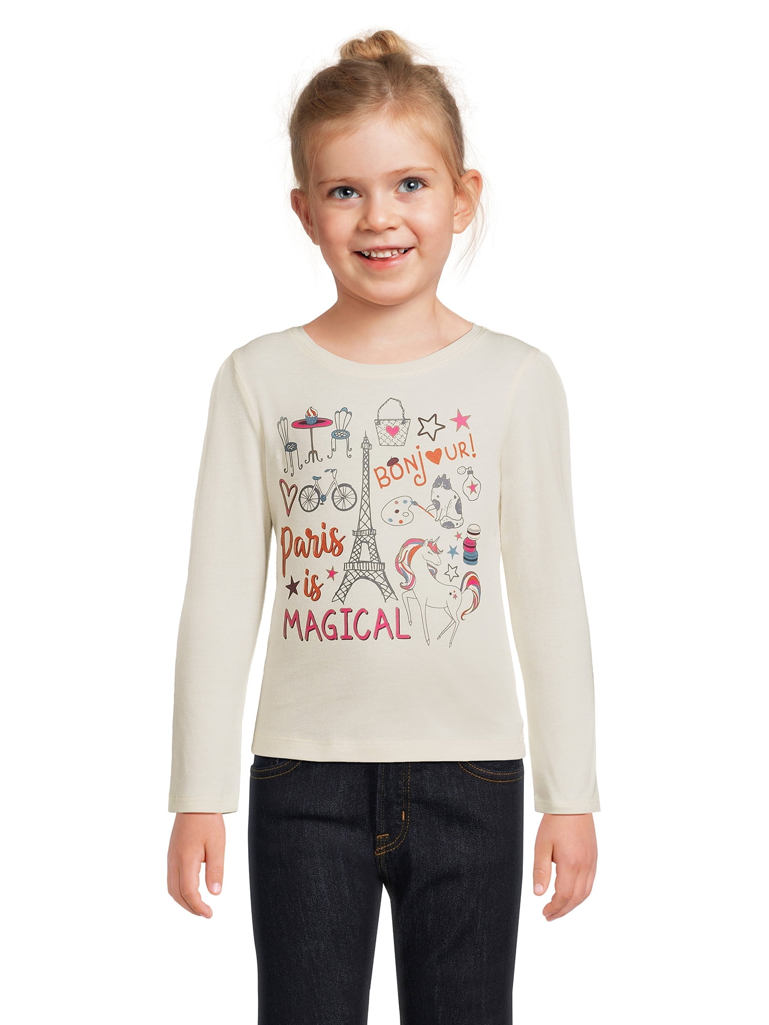 365 Kids from Garanimals Girls Graphic Tee with Long Sleeves, Sizes 4 ...