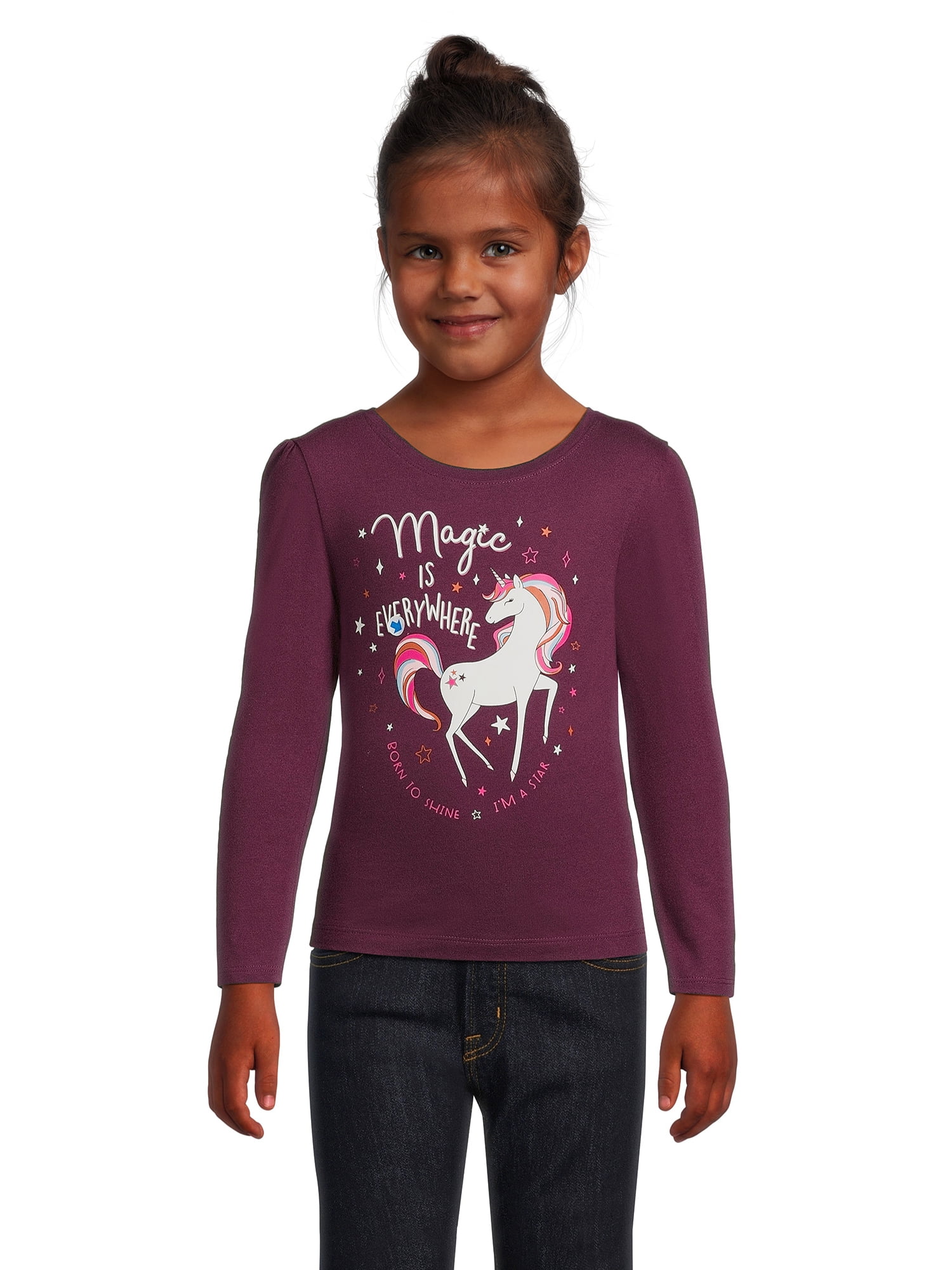365 Kids from Garanimals Girls Graphic Tee with Long Sleeves, Sizes 4 ...
