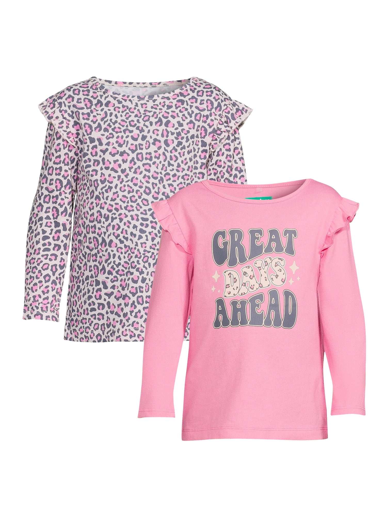 365 Kids from Garanimals Girls Ruffle T-Shirt, 2-Pack, Sizes 4-10 ...