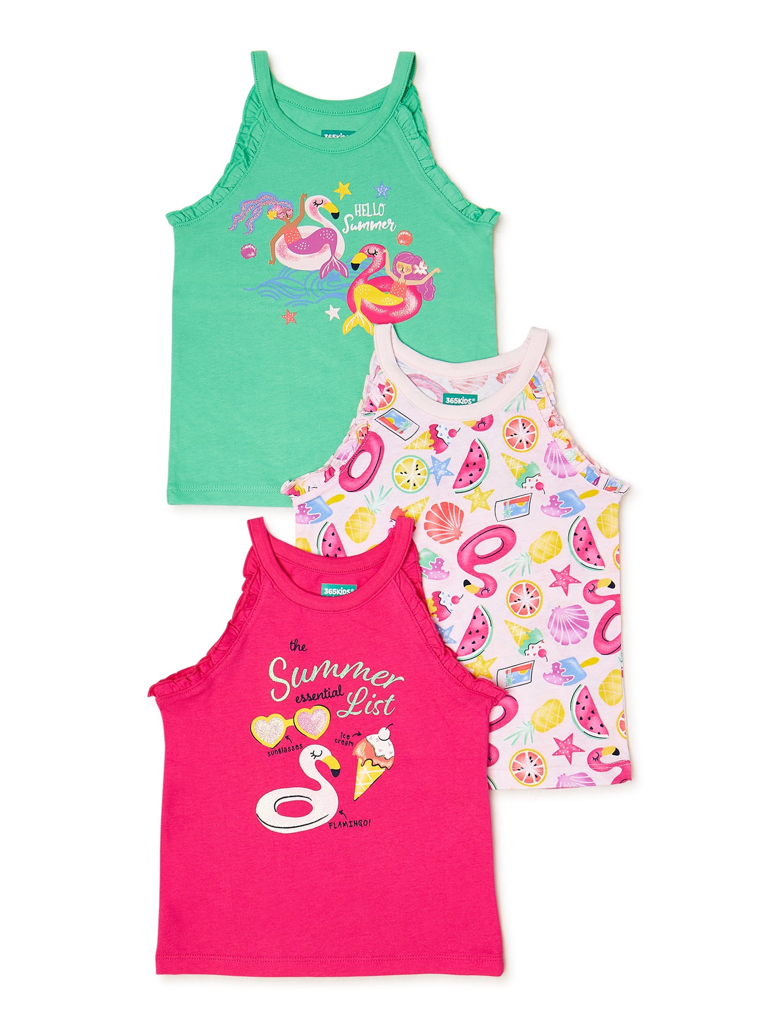 365 Kids from Garanimals Girls Ruffle Tank Top Set, 3-Pack, Sizes 4-10 ...