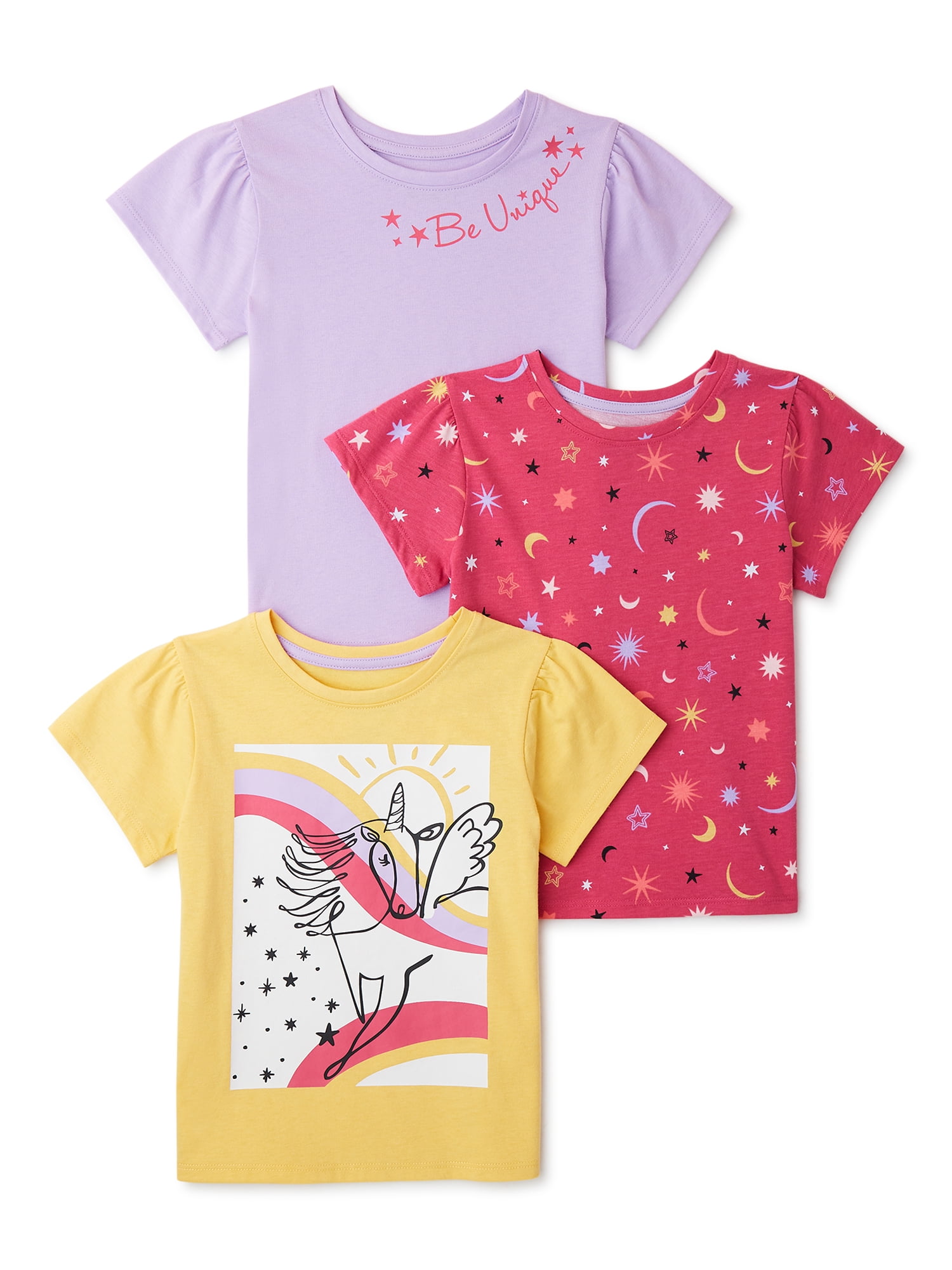 365 Kids from Garanimals Girls T-Shirts with Short Sleeves, 3-Piece ...