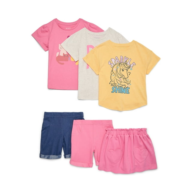 365 Kids From Garanimals Girls Graphic Tees and Shorts Pack, 6-Pieces ...