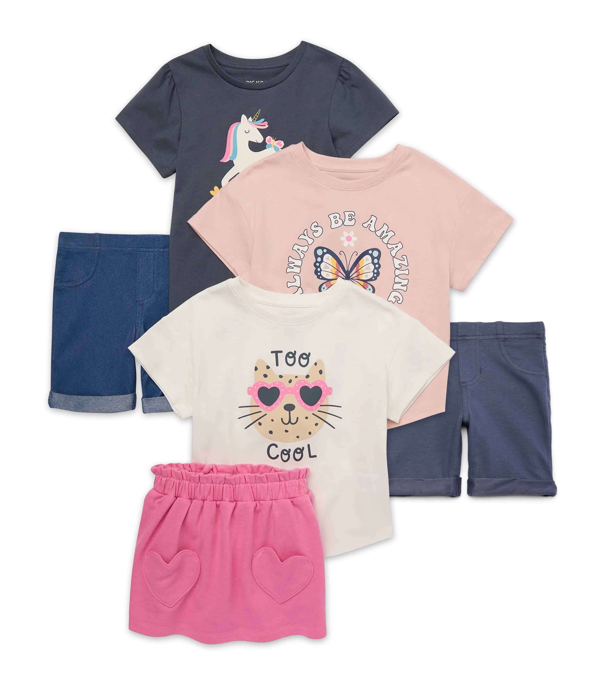 365 Kids From Garanimals Girls Graphic Tees and Shorts Pack, 6-Pieces ...
