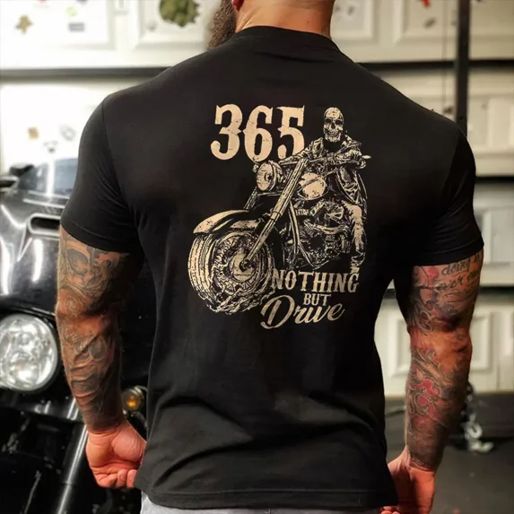 365 Nothing But Drive Skeleton Biker T-Shirt - Vintage Motorcycle ...