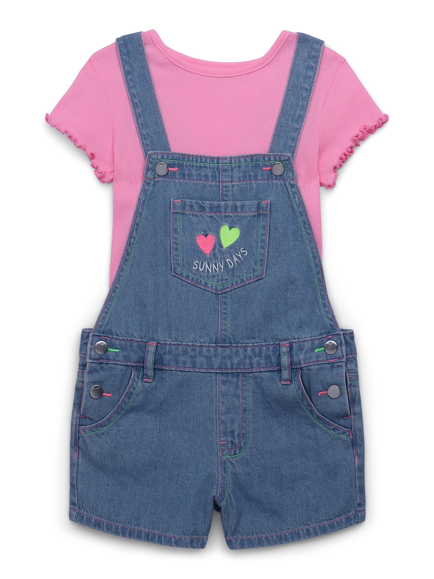 365 Kids by Garanimals Girls Cotton Shortalls and Tee Set, 2-Piece ...