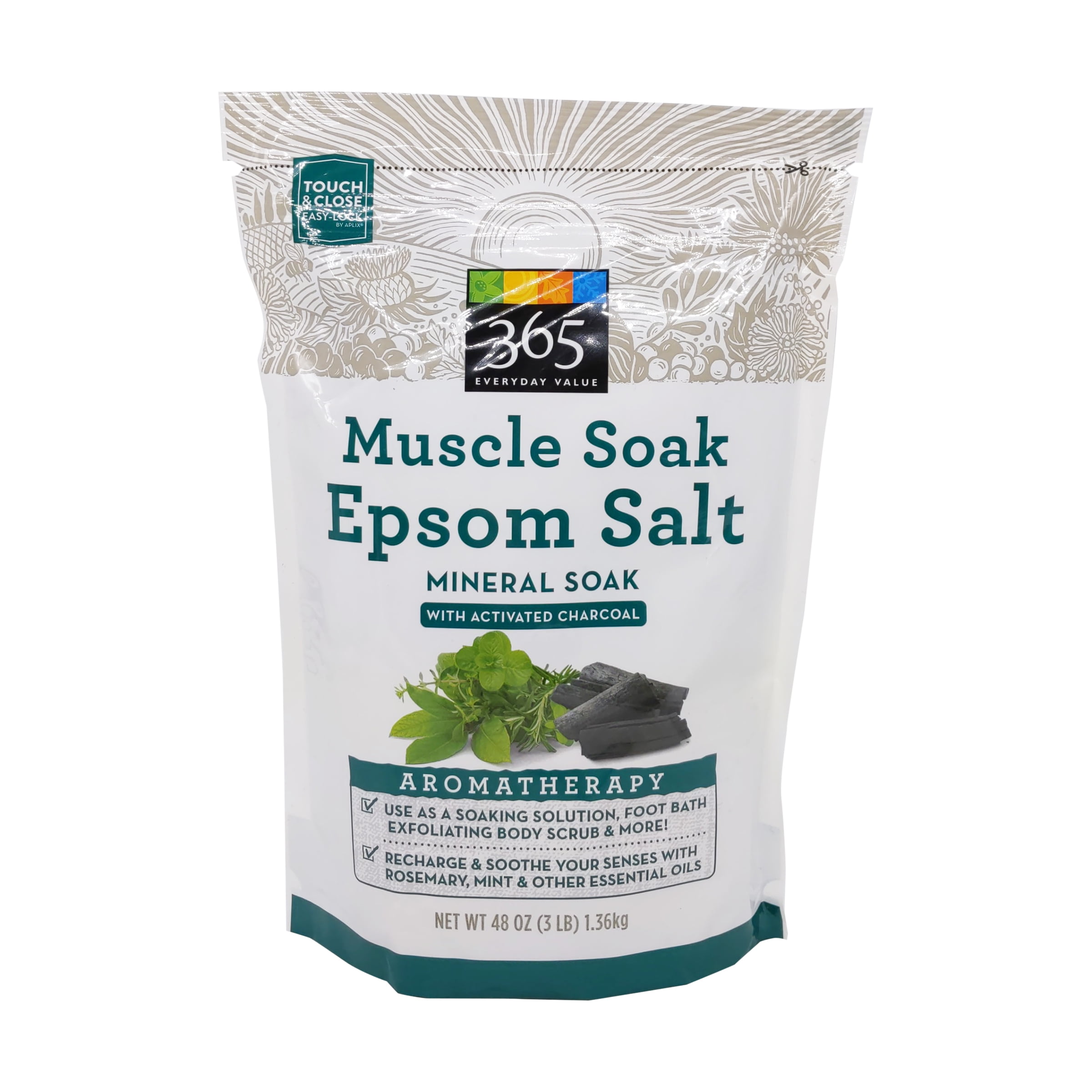 365 by Whole, Epsom Salt Muscle Soak With Activated Charcoal, 48 Oz ...