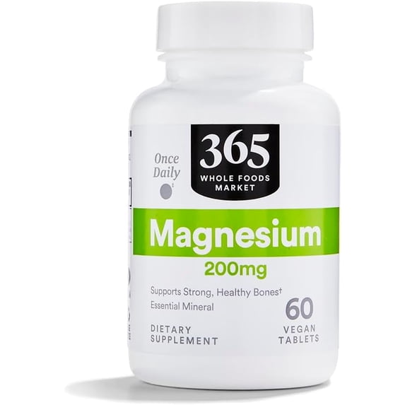 365 by Whole Foods Market, Magnesium 200mg,Vegan, 60 Tablets - Pack Of ...