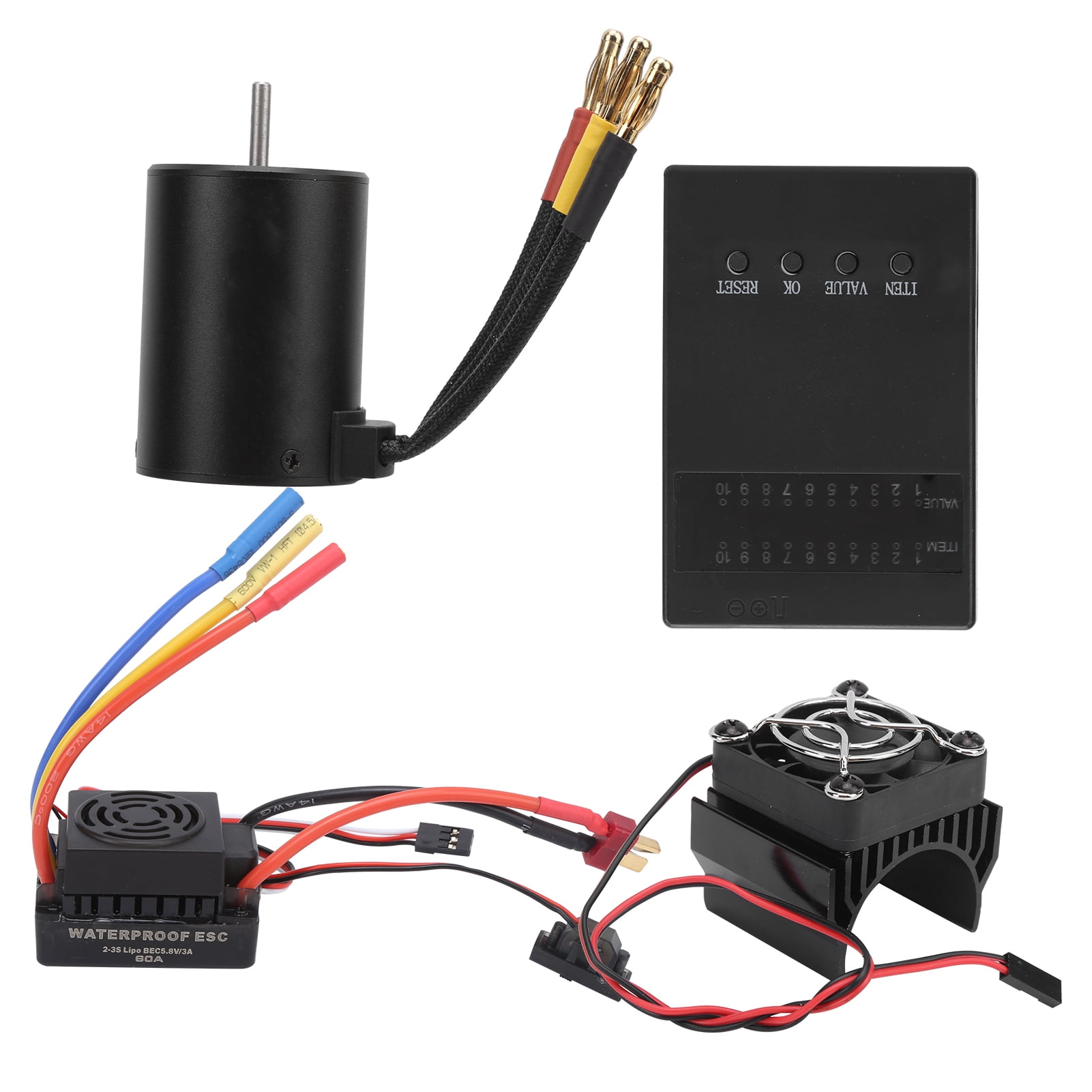 3650 4500KV Brushless Motor 60A ESC Programming Card Heat Sink Combo ...