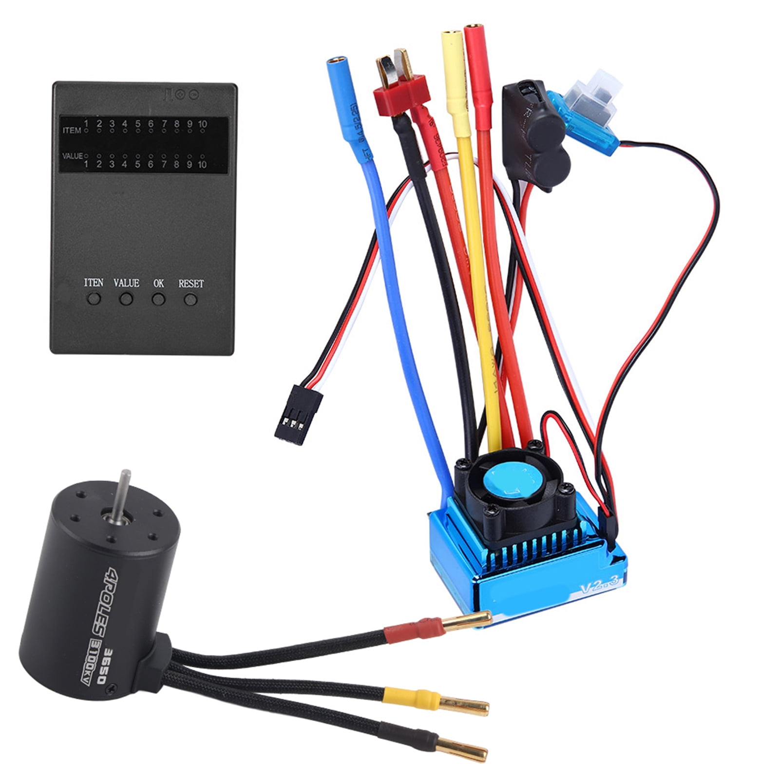 3650 Motor 3100KV Brushless ESC Program Card Set for 1/10 Scale RC Car ...
