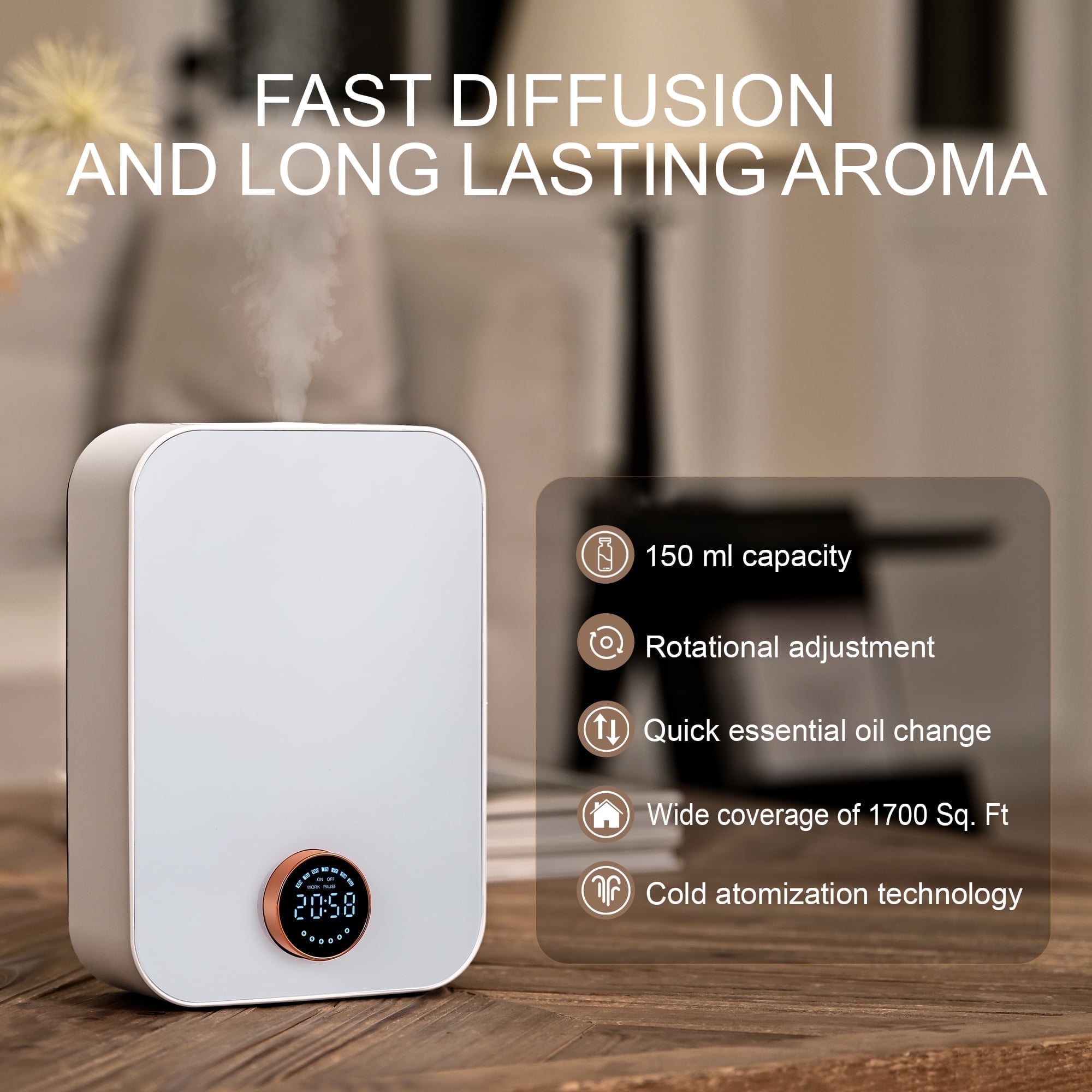 Smart Control Waterless Aromatherapy Essential Oil Diffuser,covers 1700 ...