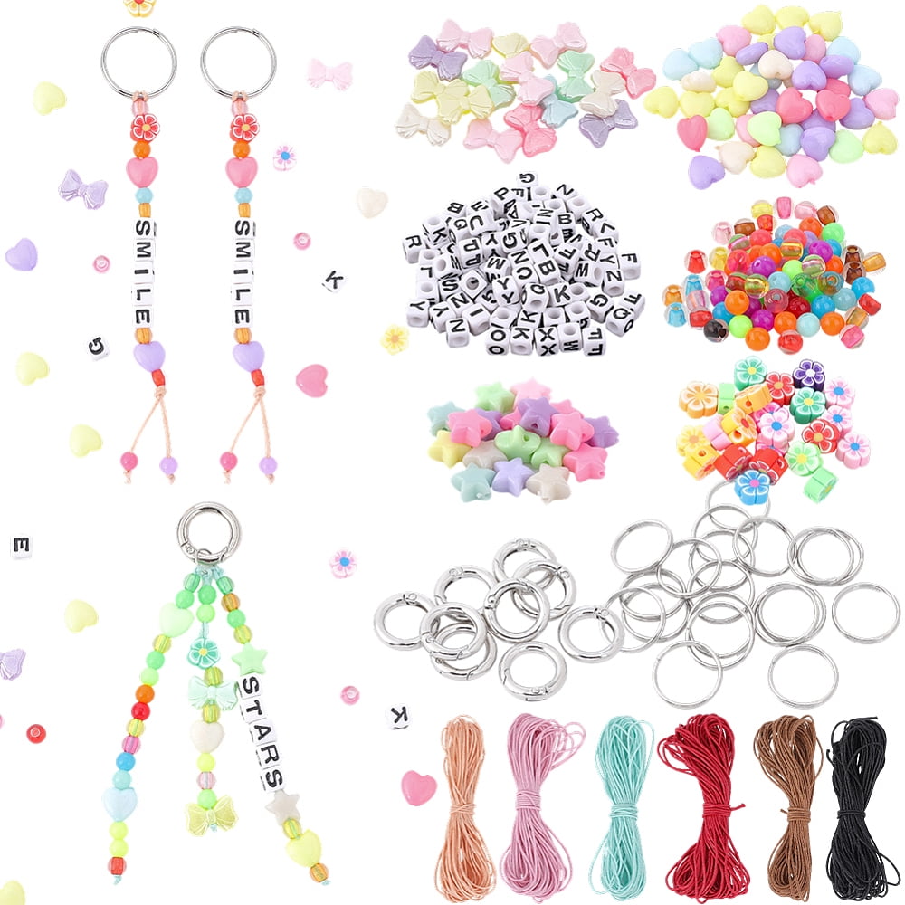 365Pcs Keychain Making Kit Alphabet Letter Beads Plastic Heart Flower ...