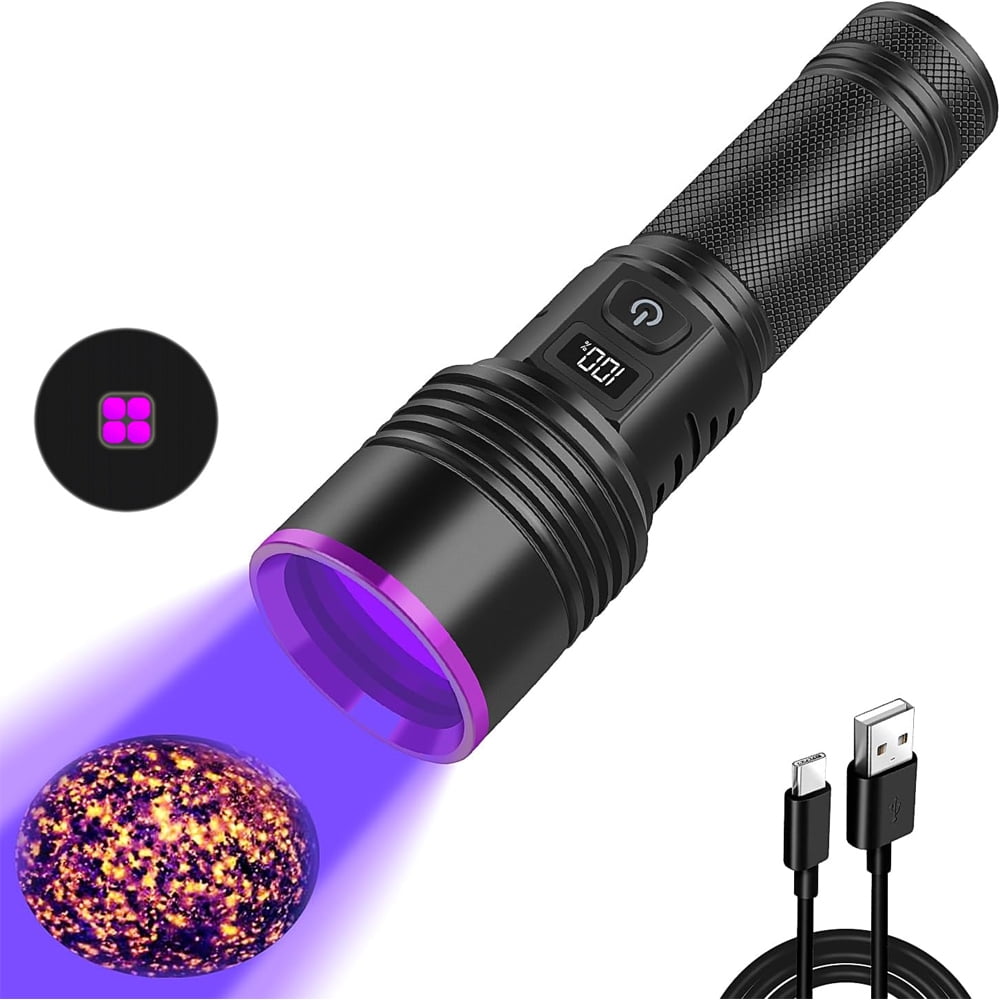 365nm Black Light UV Flashlight, 30W Rechargeable Blacklight Flashlights, Powerful Ultraviolet ...