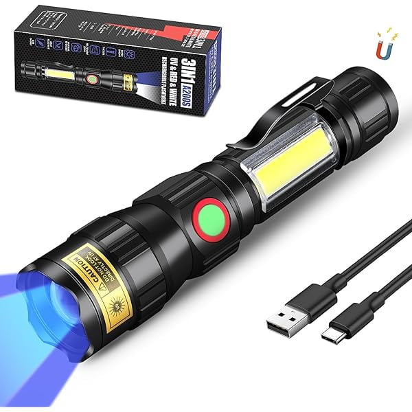 365nm UV Flashlight Black Light LED, 3-in-1 Ultraviolet Flashlight USB -C Rechargeable Woods ...
