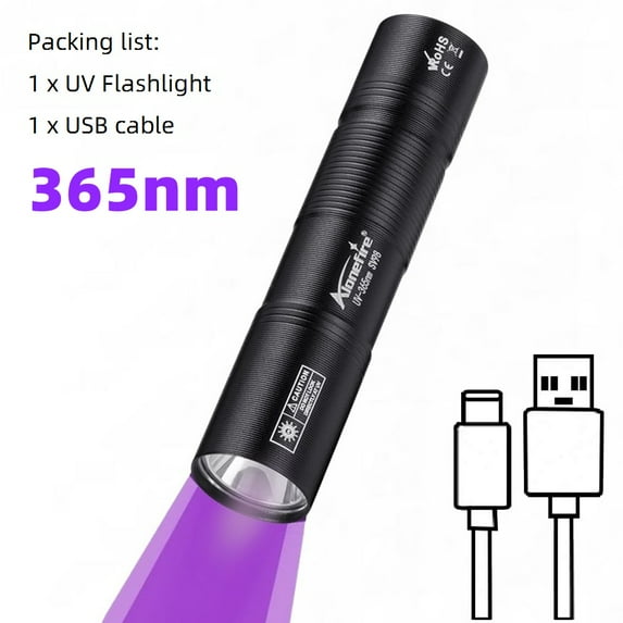 365nm UV Flashlight USB Rechargeable Mini Palm Ultraviolet Nail lamp ...