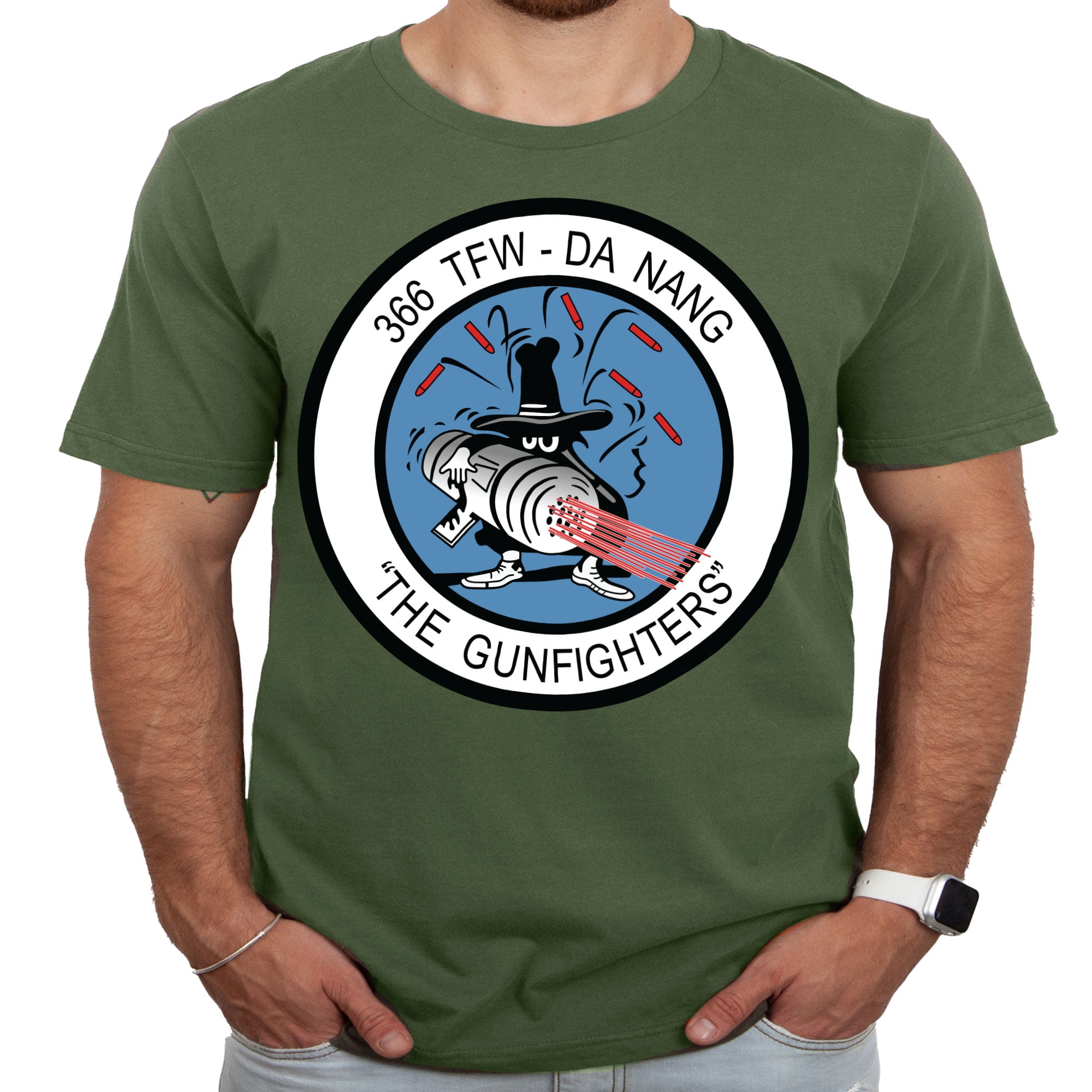 366th TFW Da Nang Gunfighters Logo Military Green Adult T-Shirt-Large ...