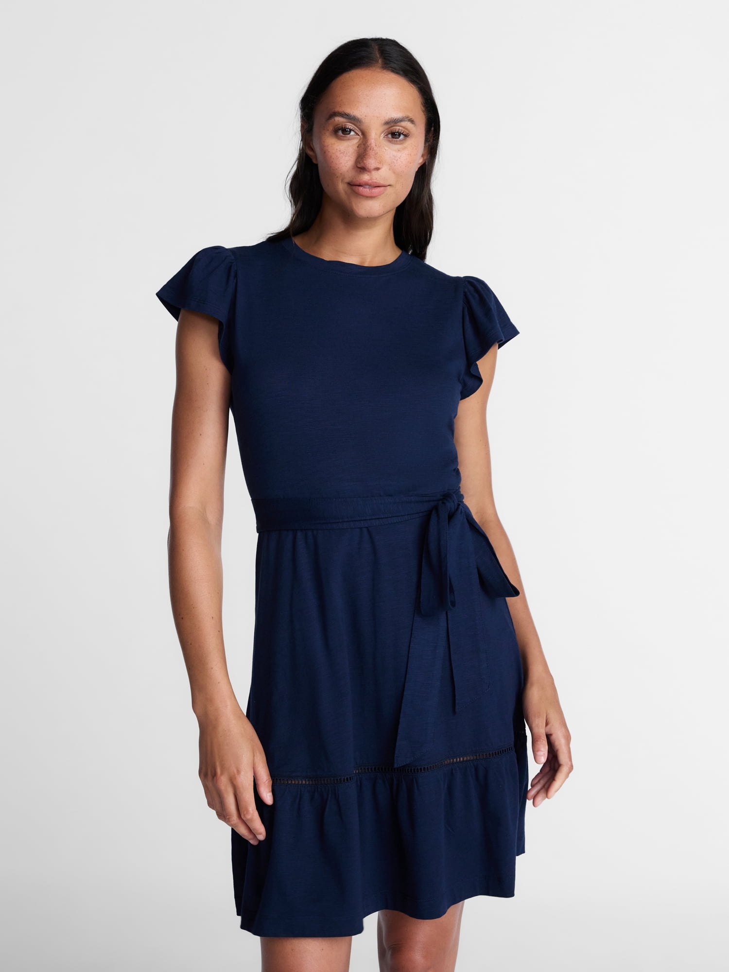 Time and Tru Women's and Women's Plus Belted Mini Dress with Flutter ...
