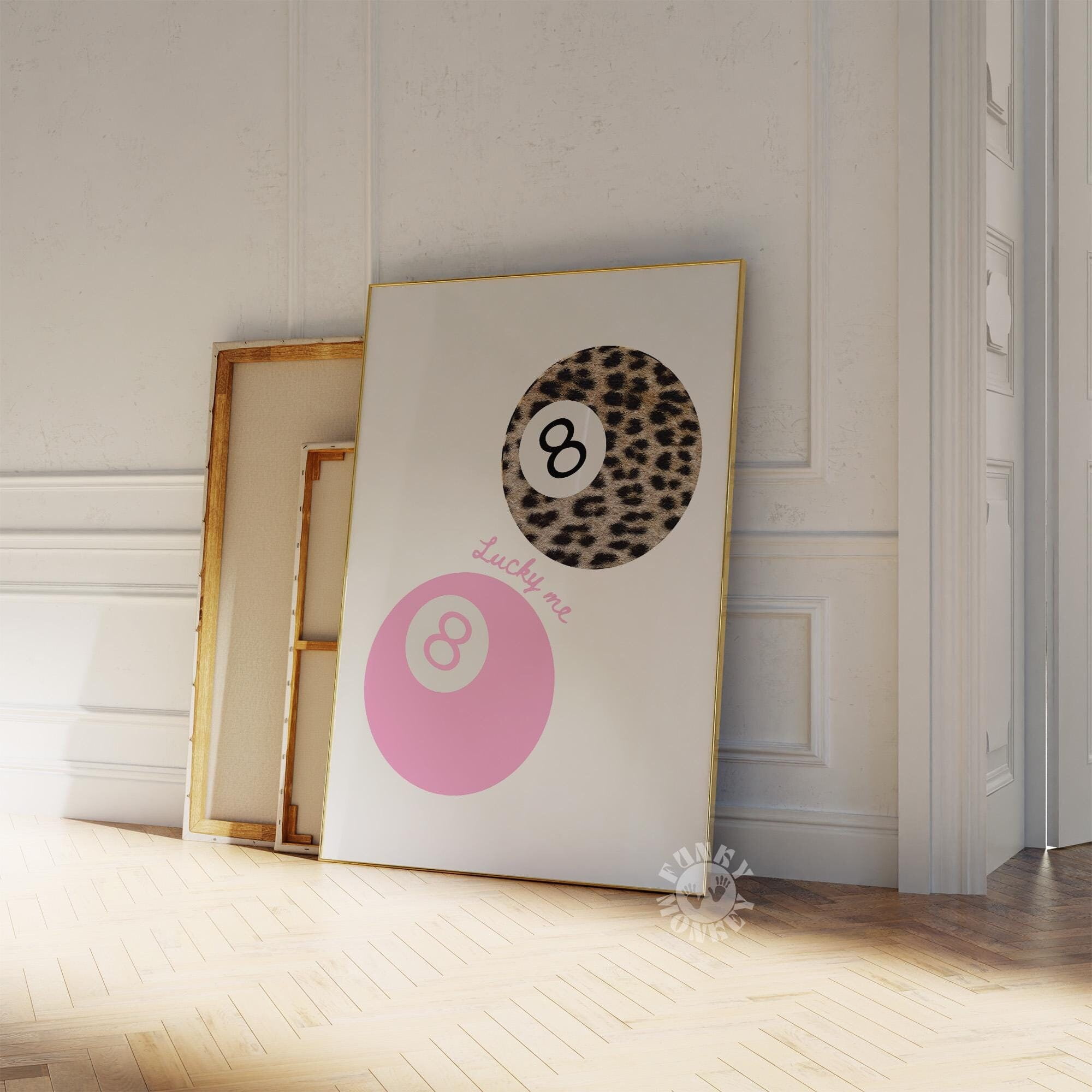 369 Prints 8 Ball Lucky Print, Pink Leopard Eight Ball Retro Billiard ...