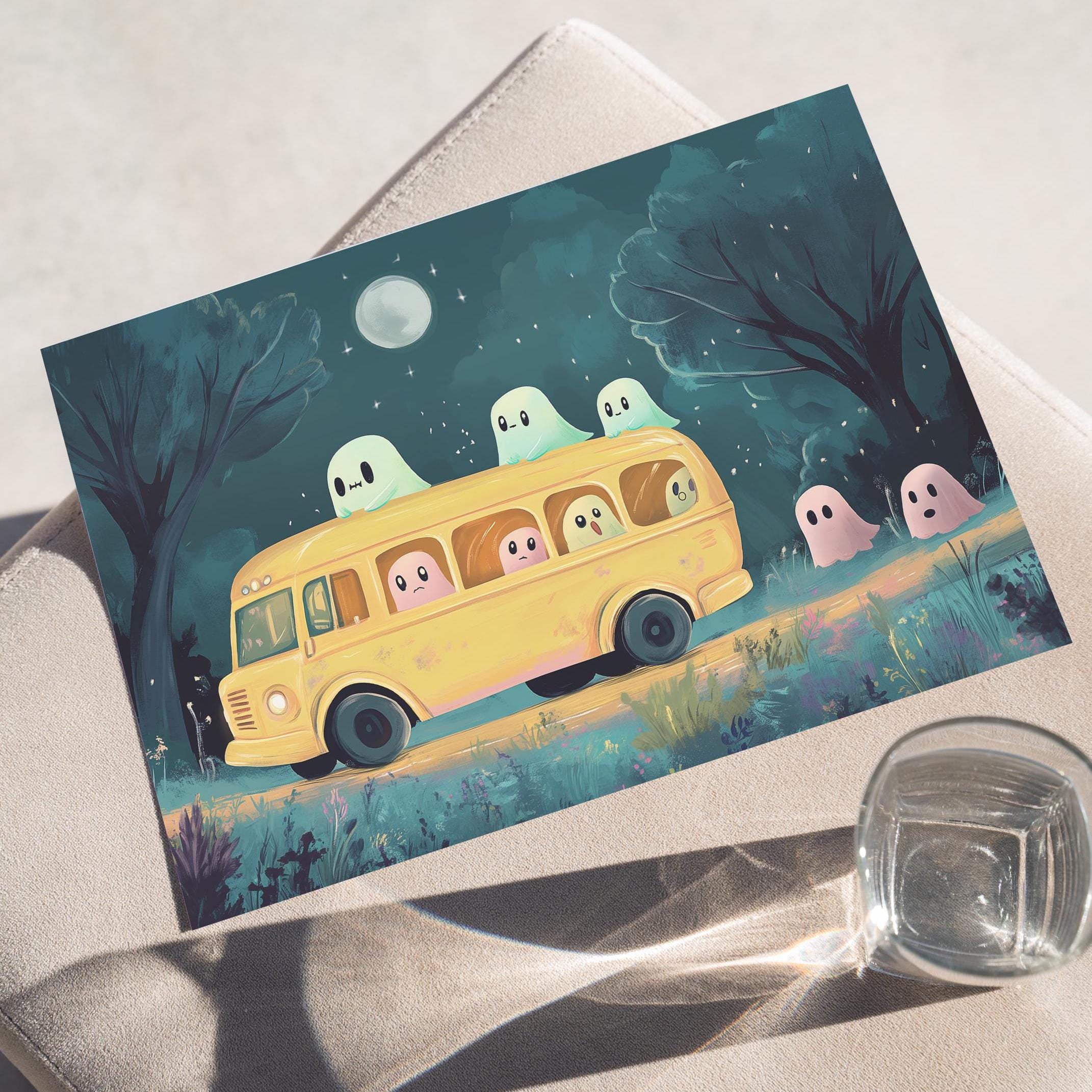369 Prints A Cute School Bus Picking Up Little Ghosts Poster Ghosts ...