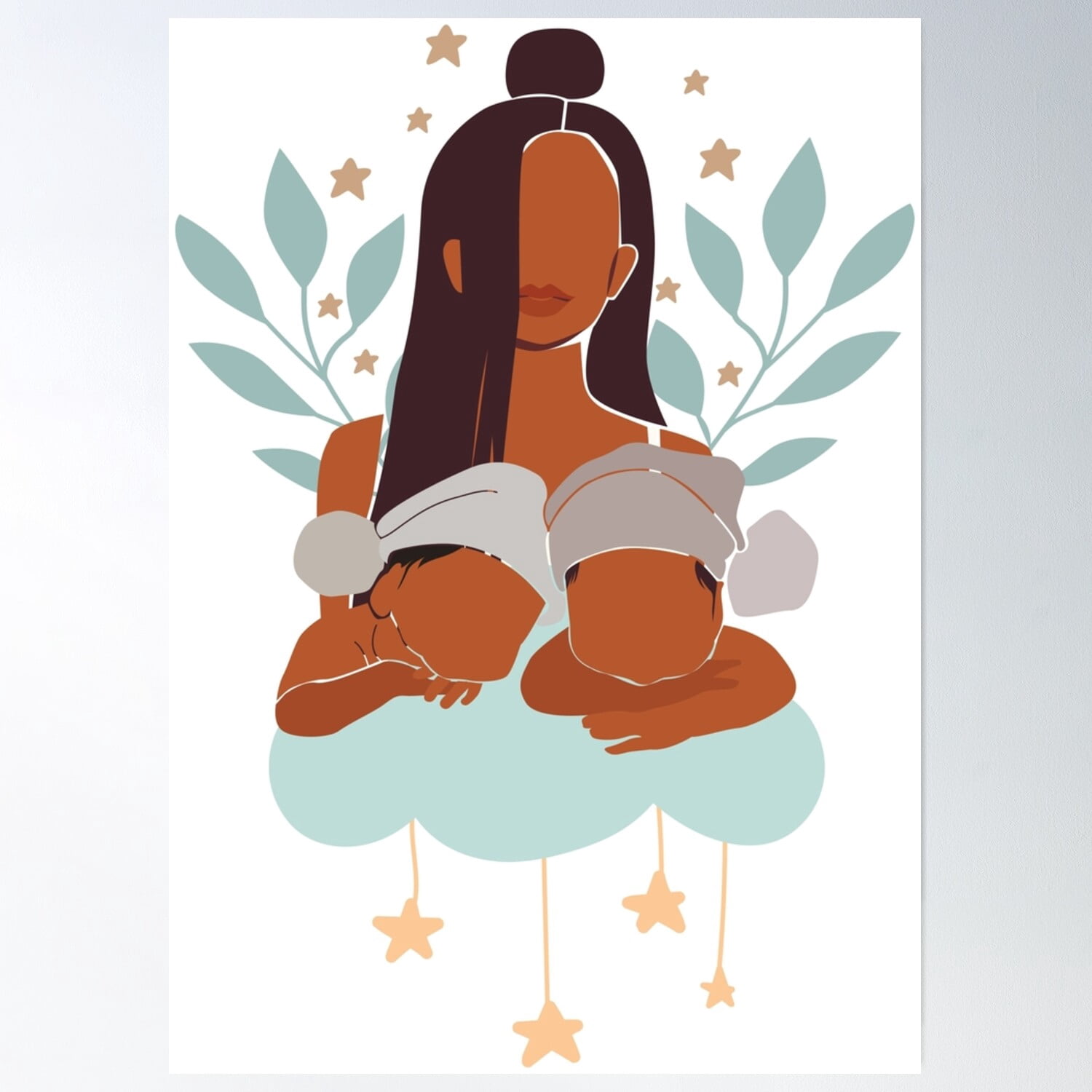 369 Prints Abstract Boho Twin Baby And Mother- No Framed, Vintage Wall ...