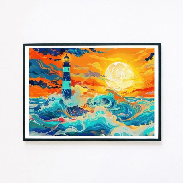 369 Prints Abstract Lighthouse Sea Landscape Illustration Funky Retro ...