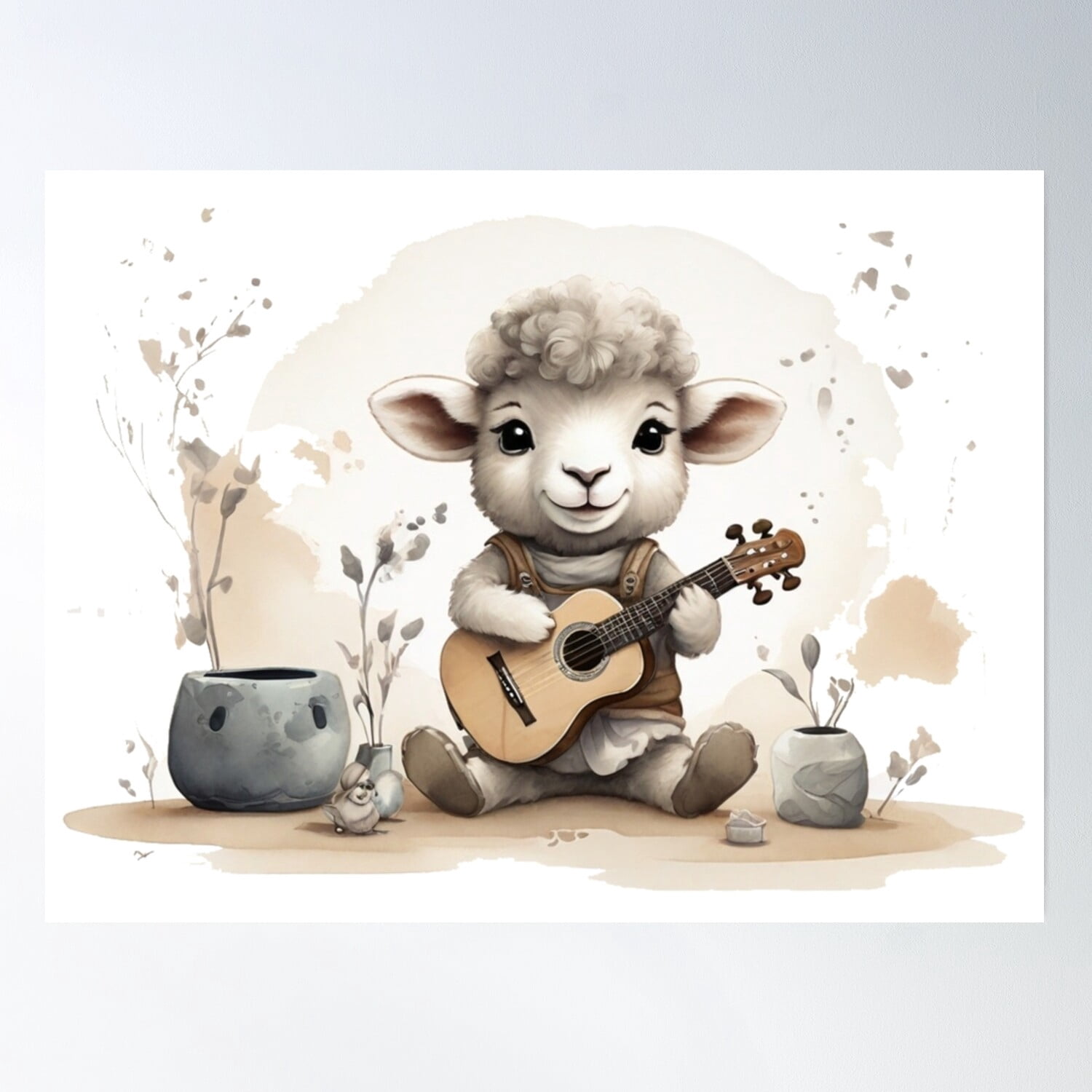 369 Prints Adorable Baby Sheep Playing Guitar- No Framed, Vintage Wall ...