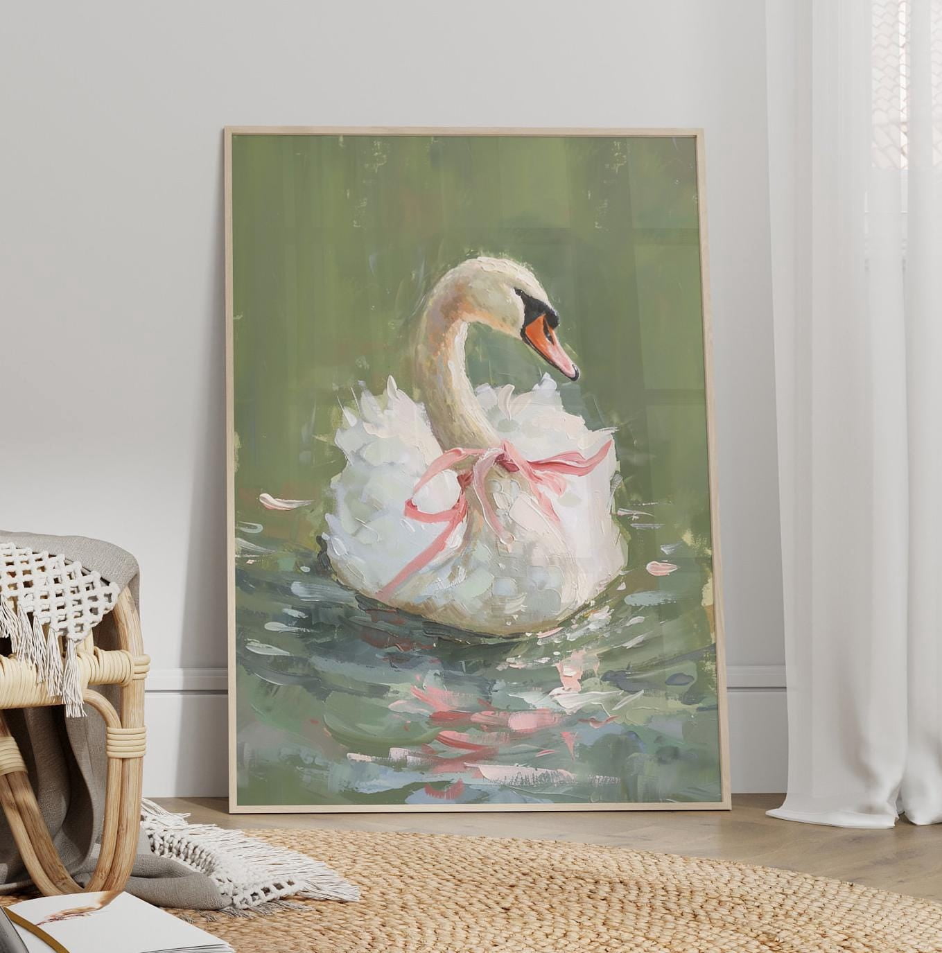 369 Prints Aesthetic Swan With A Pink Bow Vintage Swan, Coquette Swan ...