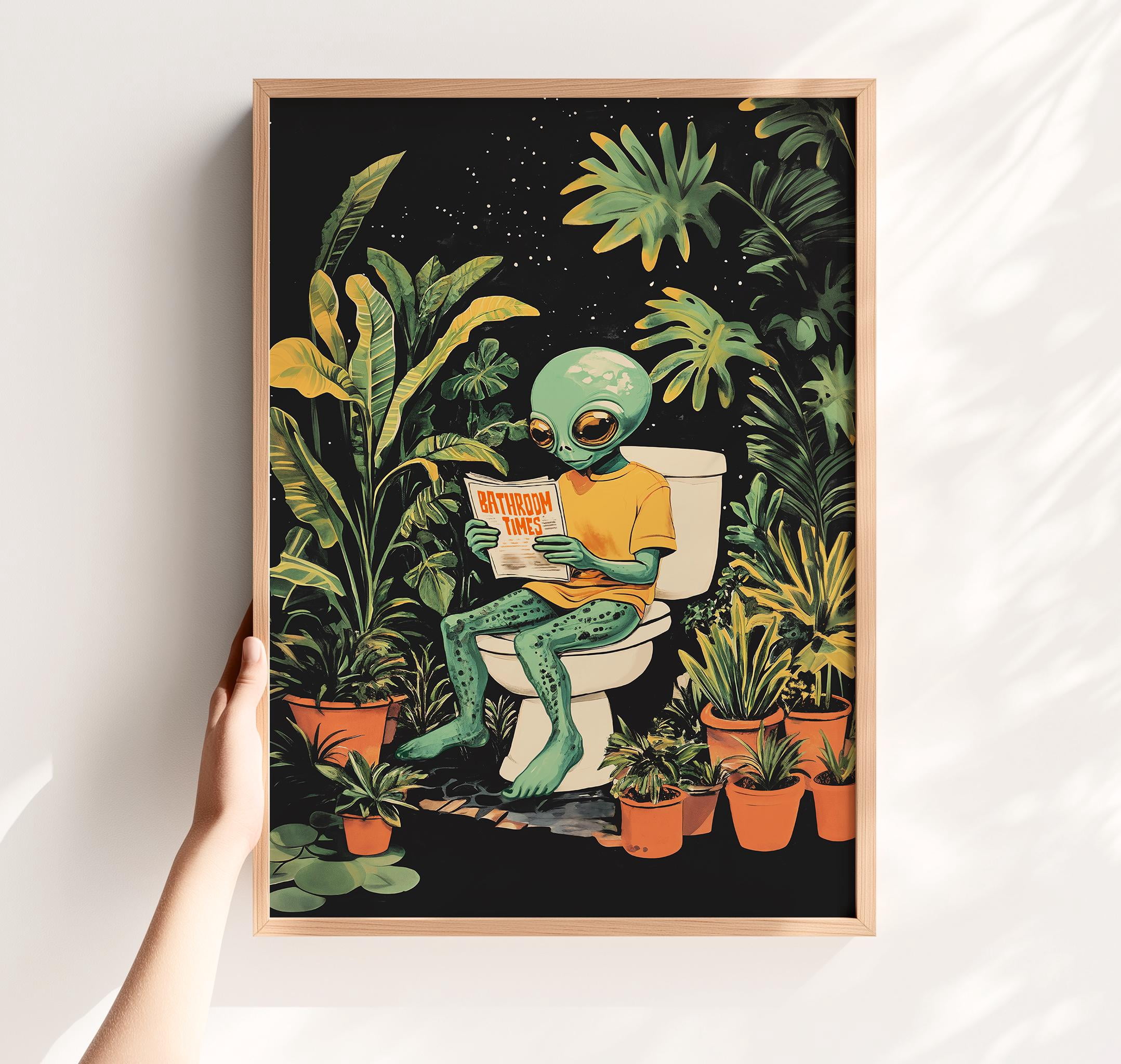 369 Prints Alien Bathroom Wall Art – Poster With Jungle Plants & Space ...