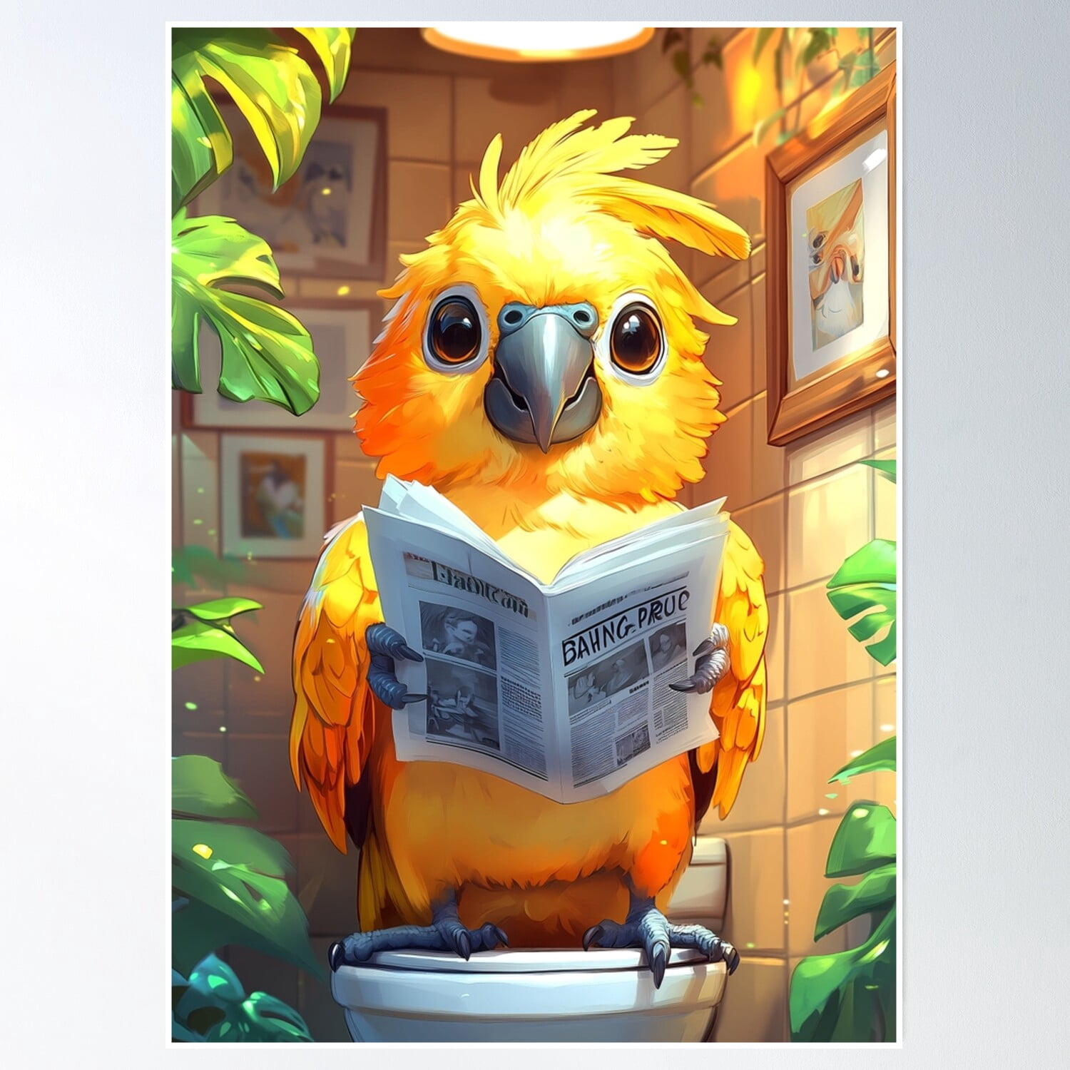 369 Prints Animal Parrot Reading Newspaper Tropical Humor Bathroom ...