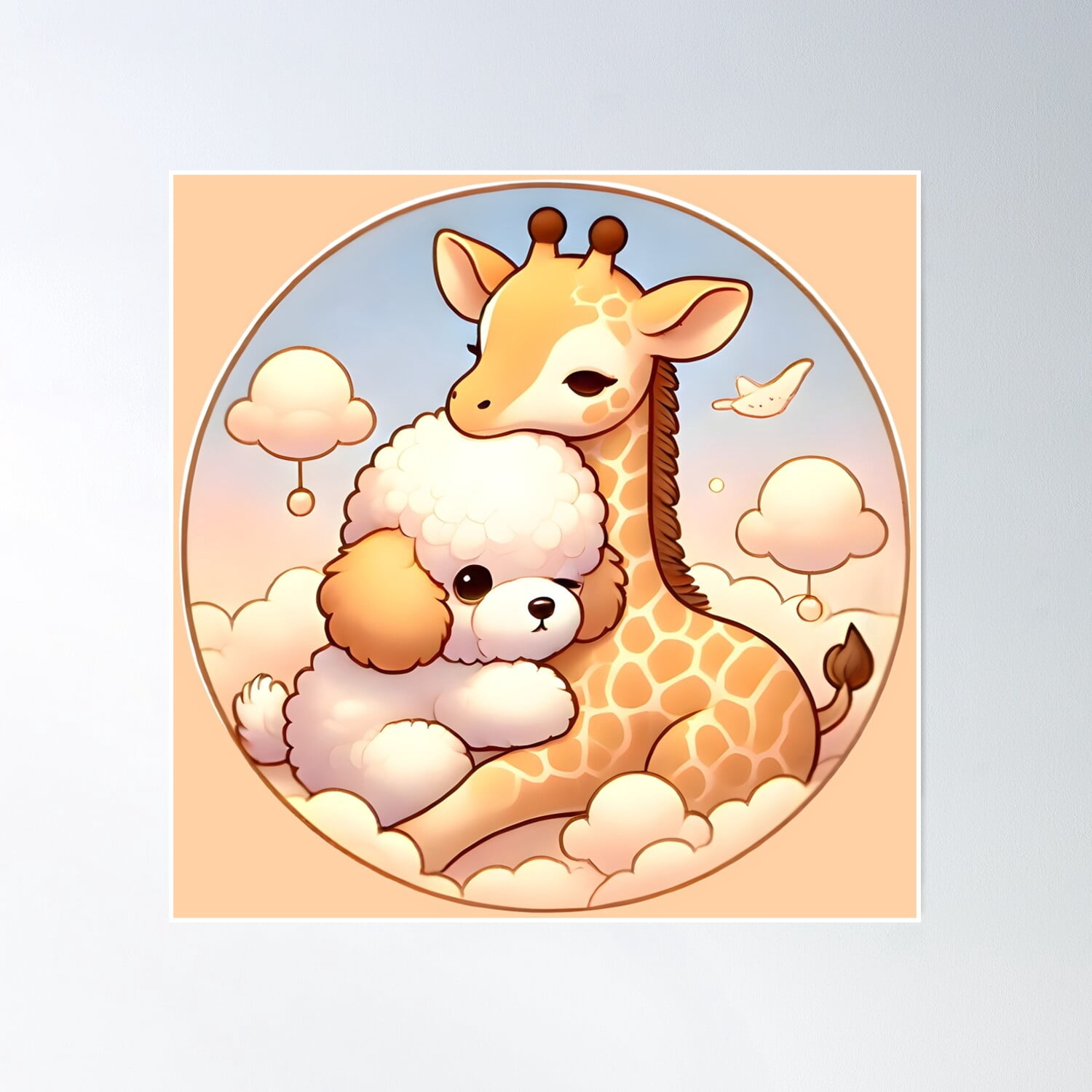 369 Prints Bichon Frise And Giraffe Hug In The Clouds Cute Animal ...