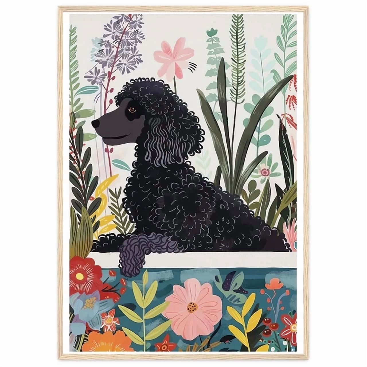 369 Prints Black Standard Poodle Wall Art Boho Jungle Bathtub Print ...