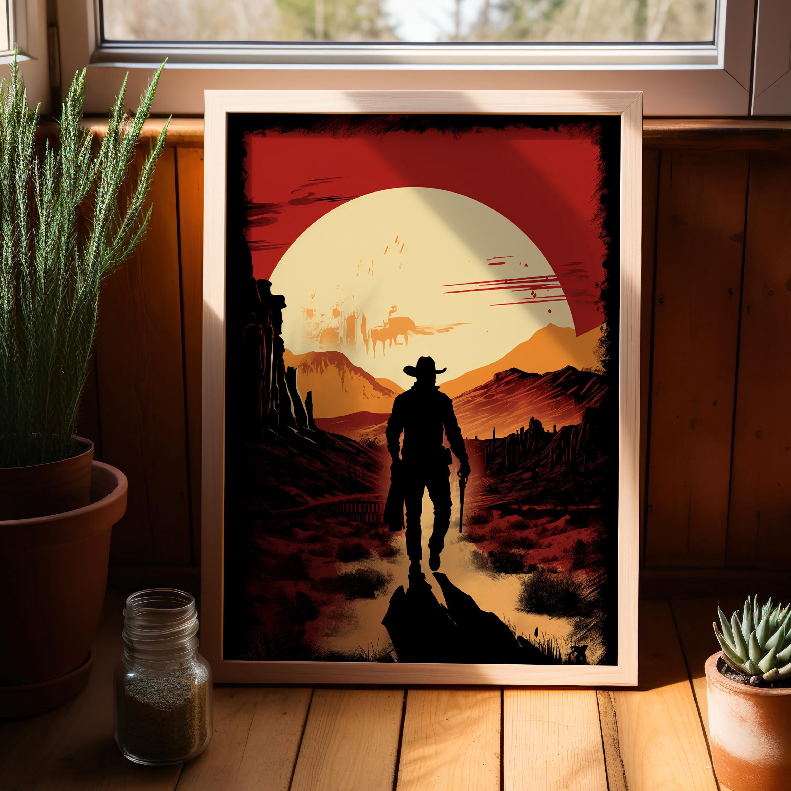 369 Prints Black Yellow And Red Colored Cool Cowboy Decor Art Print ...