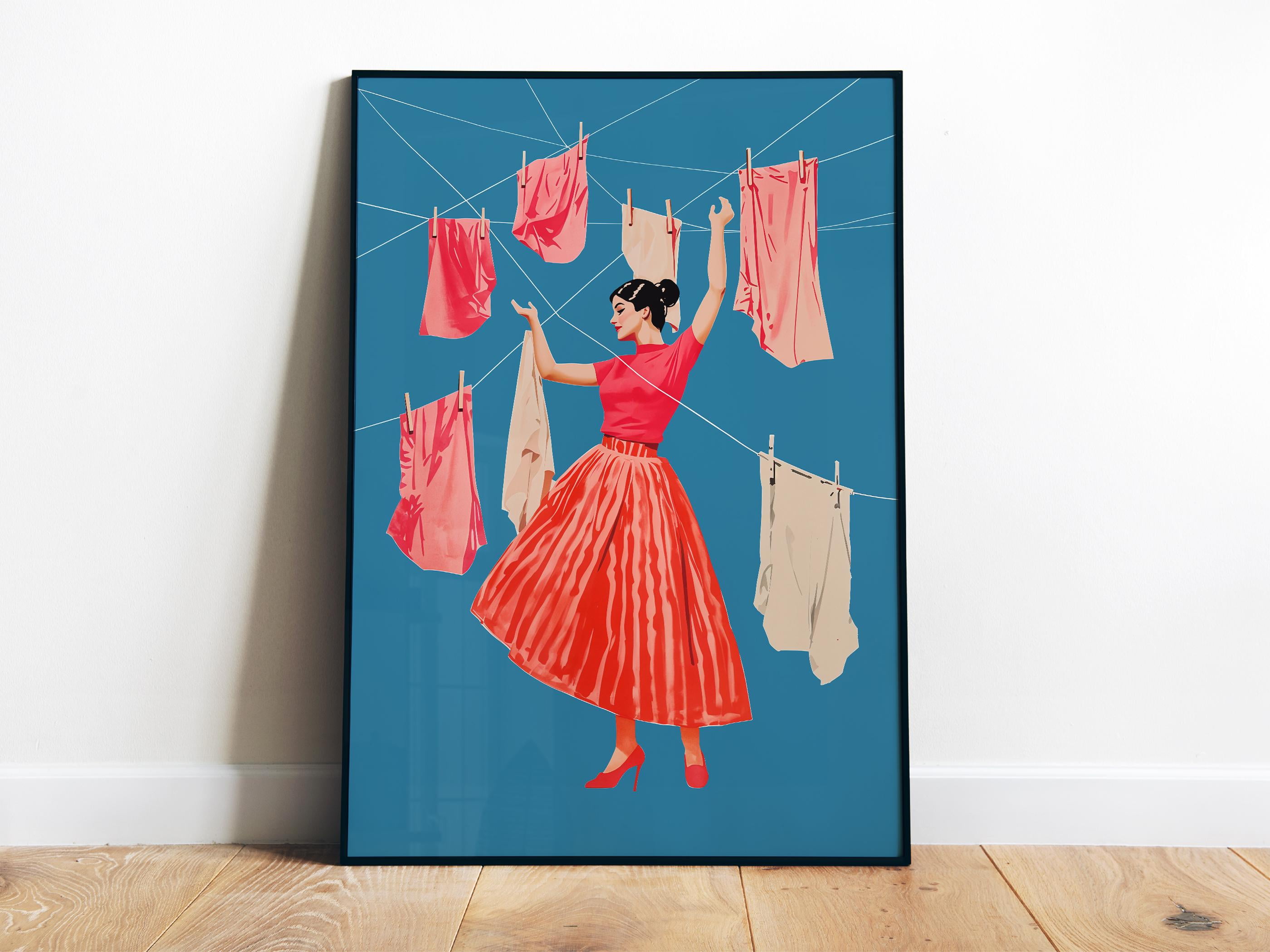 369 Prints Blue And Pink Laundry Print Retro Bathroom Wall Art Laundry ...