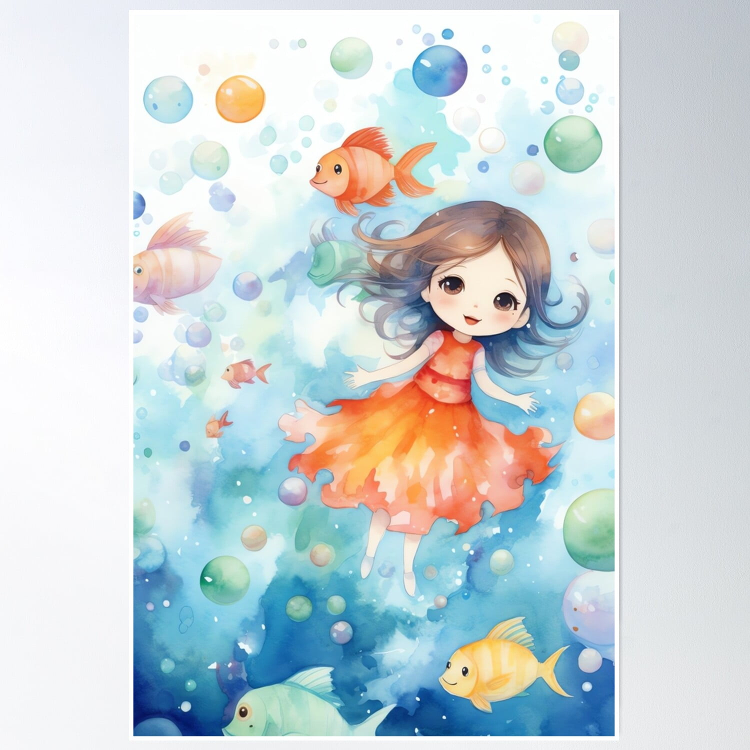 369 Prints Bubbly Fish Frenzy- No Framed, Vintage Wall Art, Trendy ...