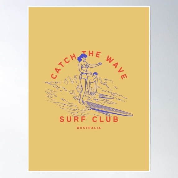 369 Prints Catch The Wave - Surf Club - Surfer Illustration - Yellow ...