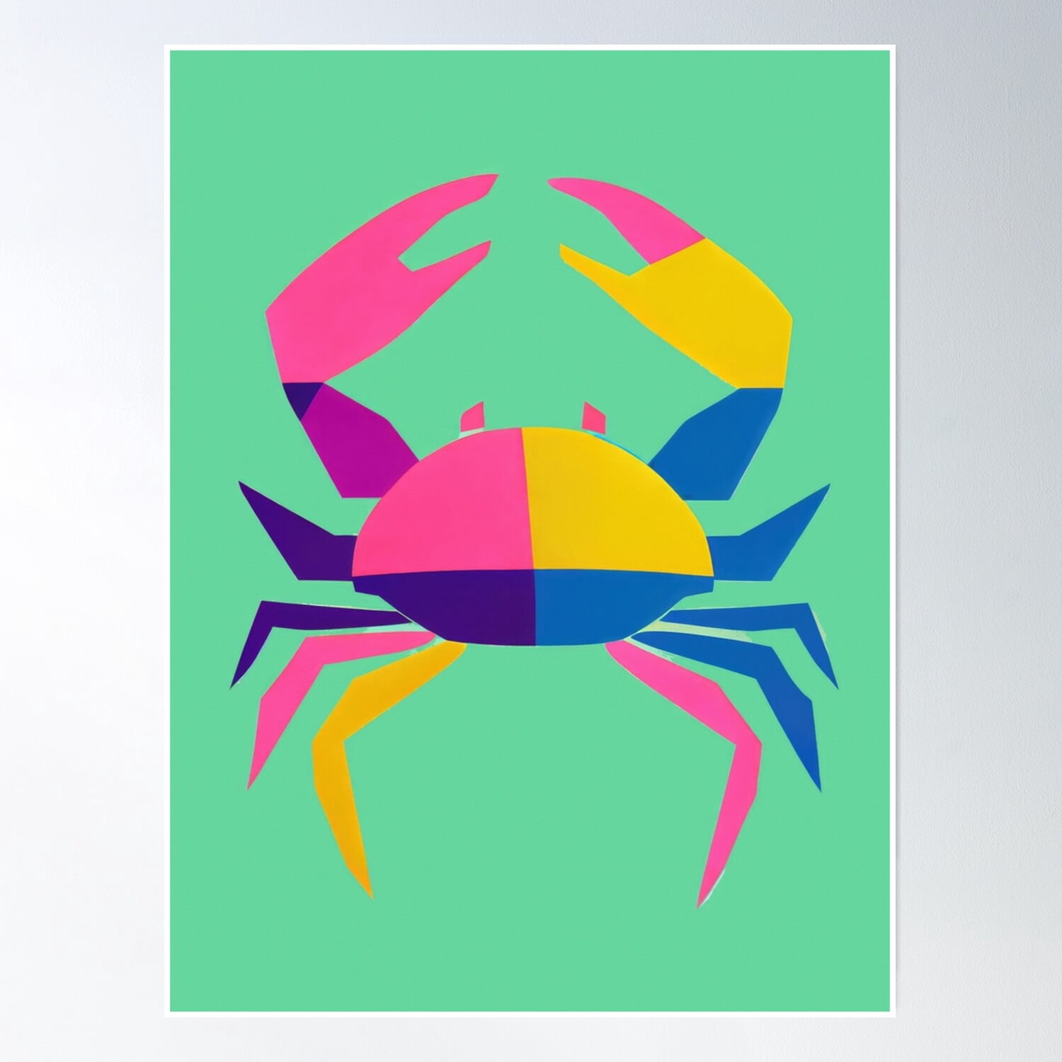 369 Prints Cheerful Crab Retro - Vibe Bold Art Print Beach House Style ...