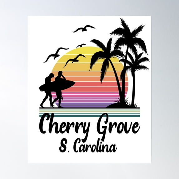 369 Prints Cherry Grove South Carolina Seaside Retro Sunset- No Framed ...