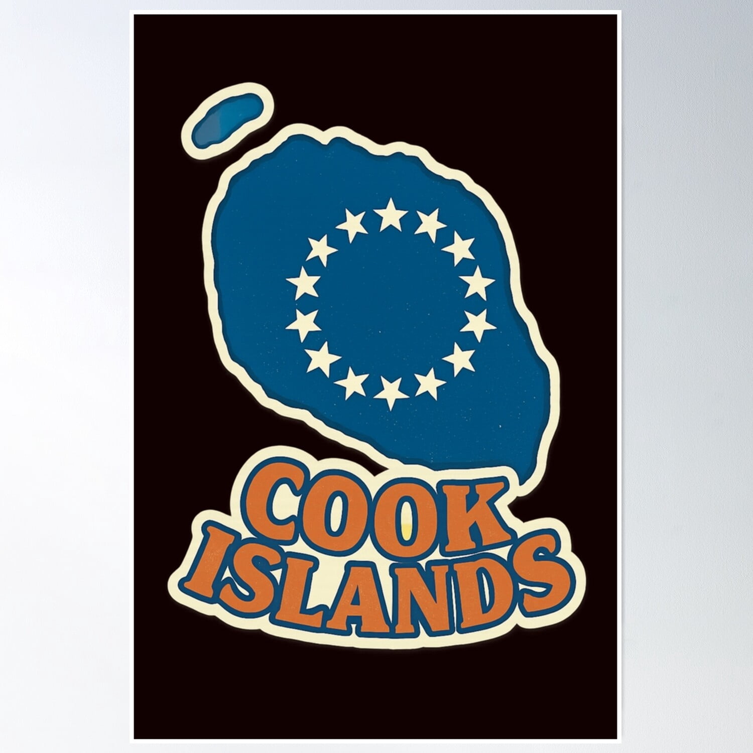 369 Prints Cook Islands Emblem Map With Pacific Star Ring- No Framed ...