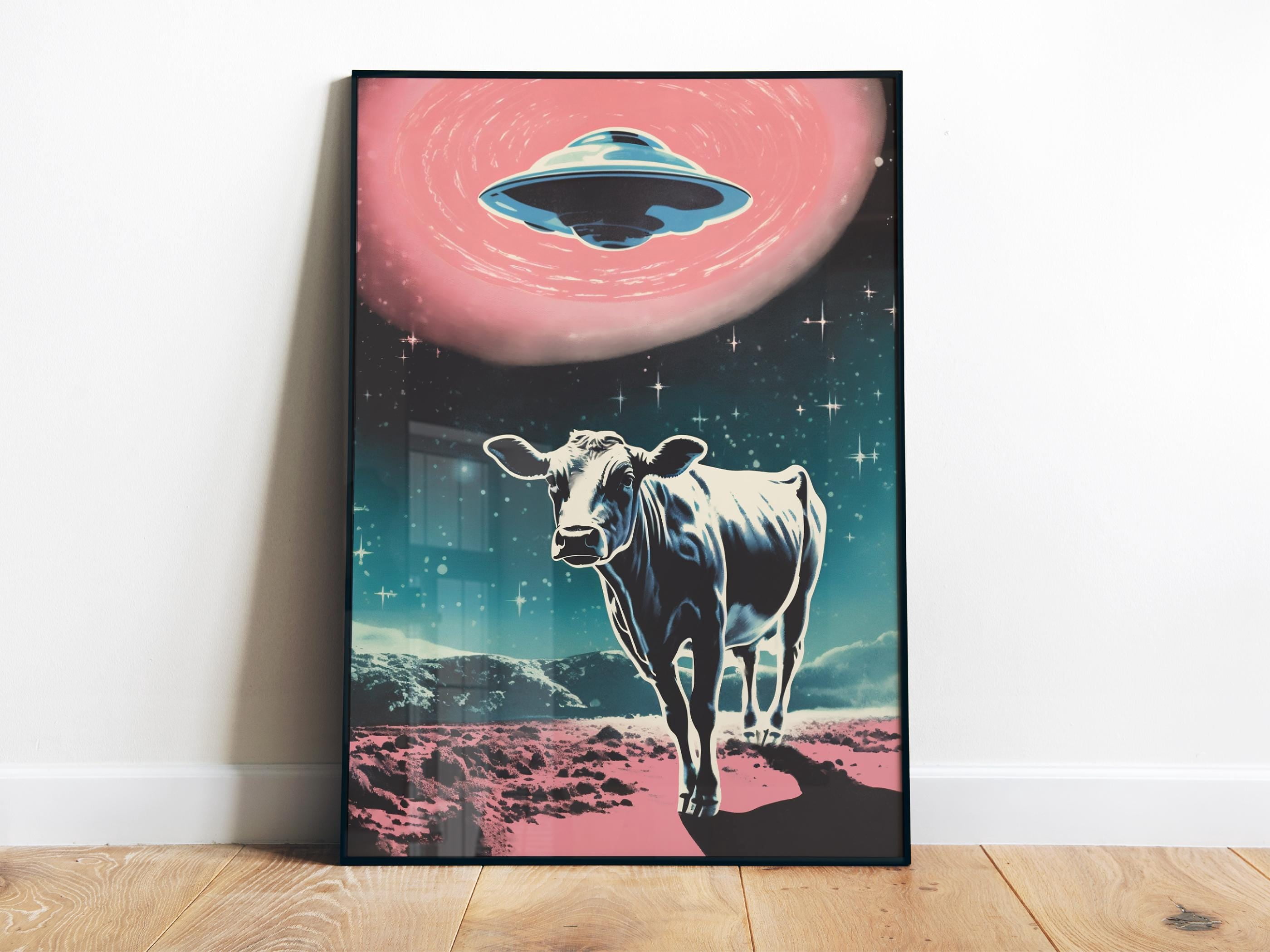 369 Prints Cow Abduction Print Cow Print Ufo With Cow Retro Ufo Poster ...